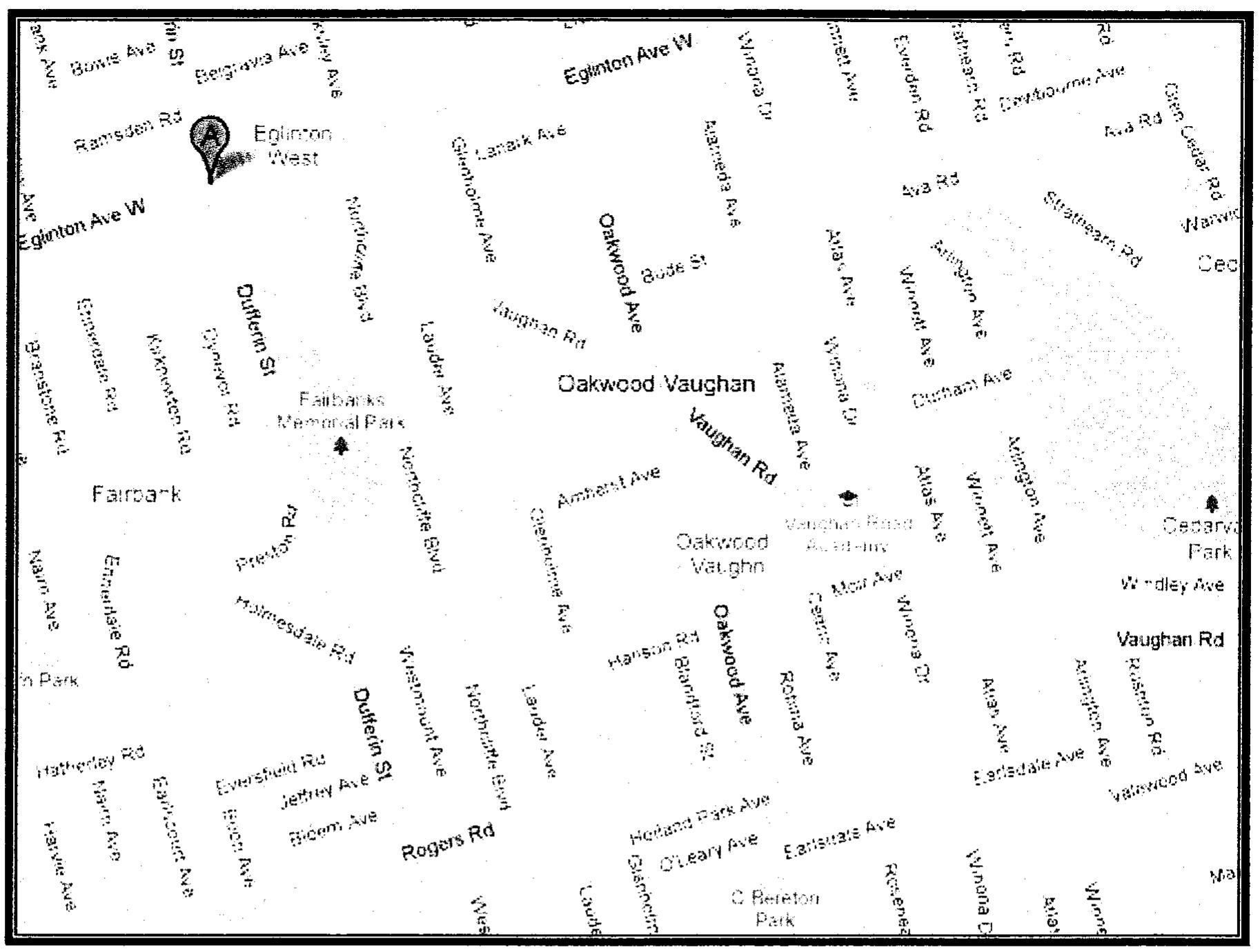Map of eglinton-oakwood neighborhood. google maps; 29 jul.