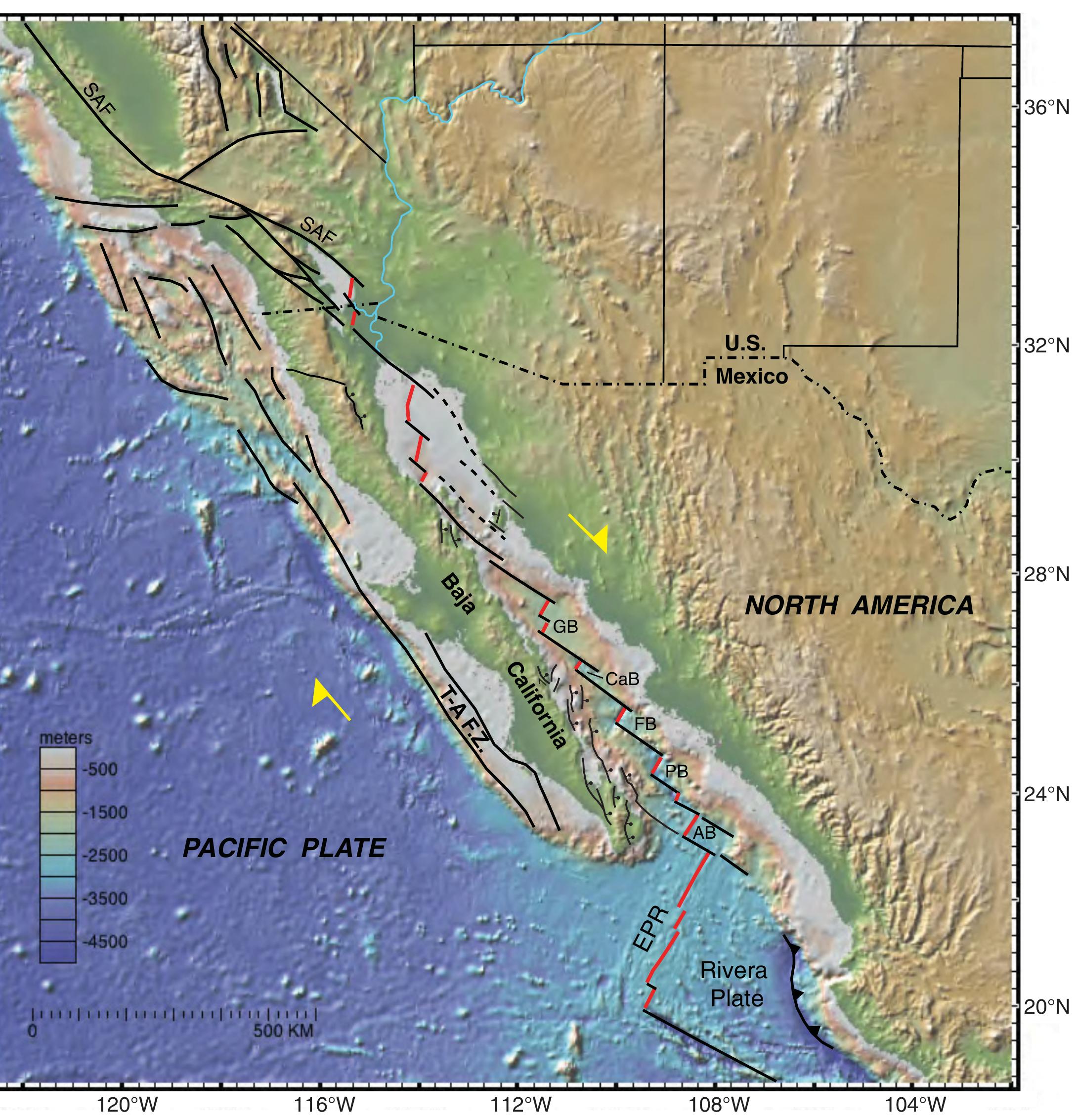 Map of topography, bathymetry, and faults in the gulf of