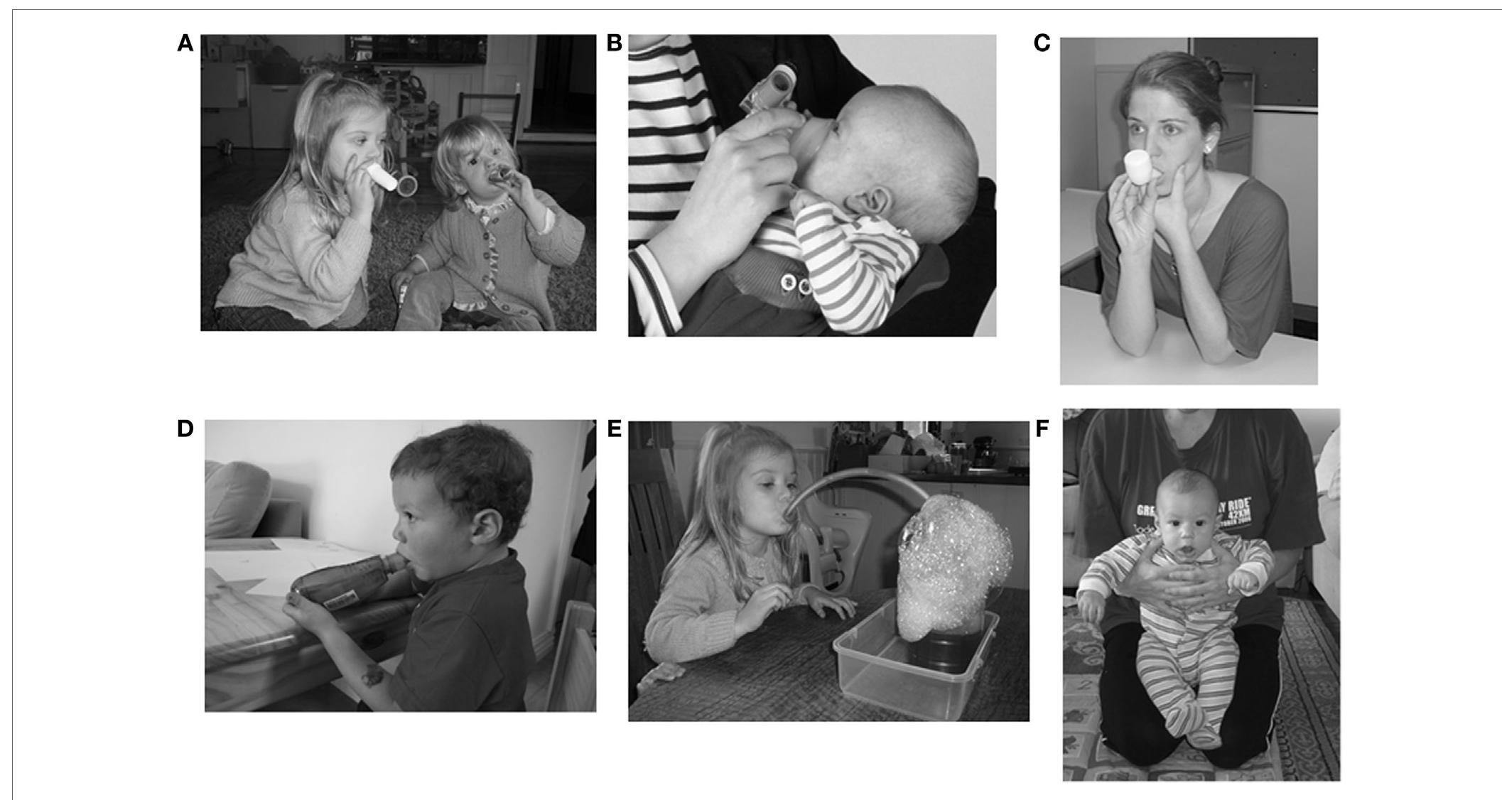 | examples of airway-clearance techniques: (a) huffing, (b)