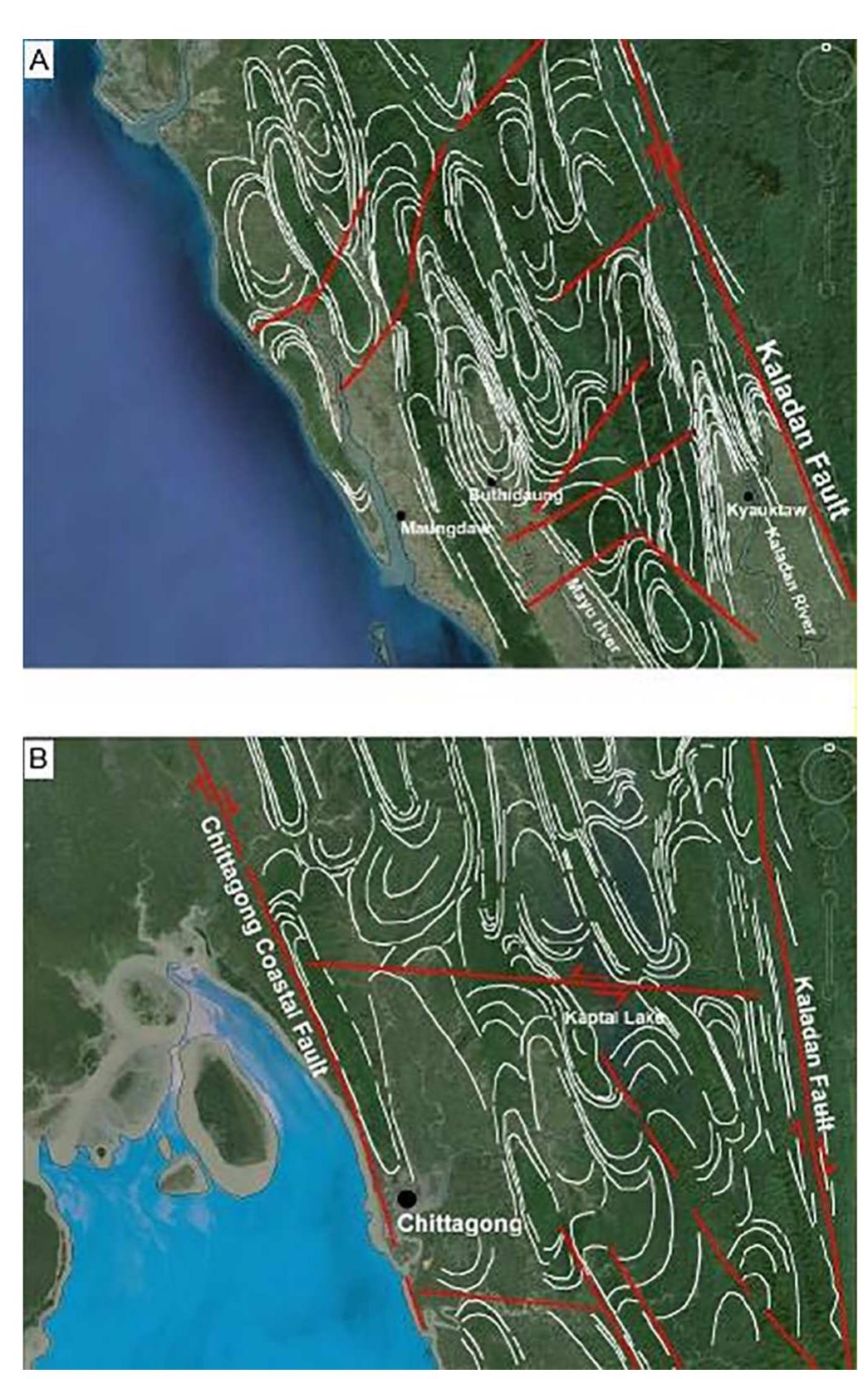 Satellite images showing dome and basin structures with