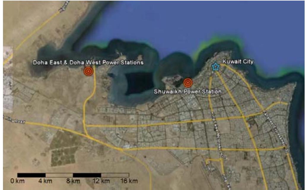 Doha east and doha west power stations location. doha east