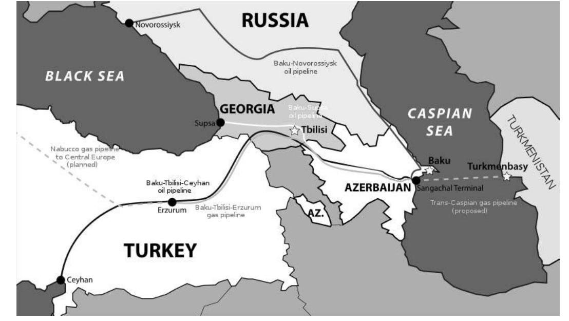 Map of baku-tbilisi-ceyhan oil pipeline. yote. from