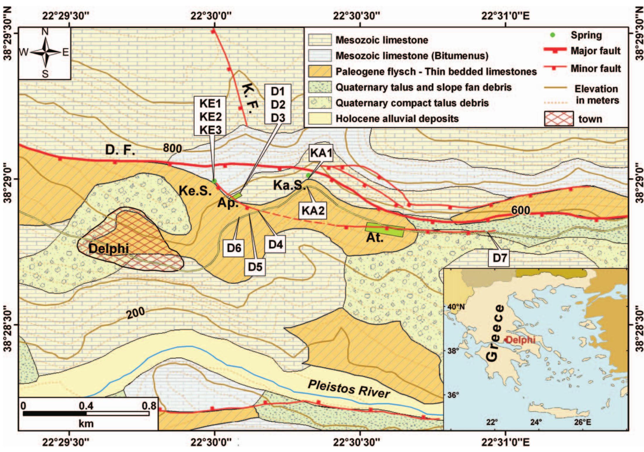 Geologic map of the delphi area (modified from zachos,