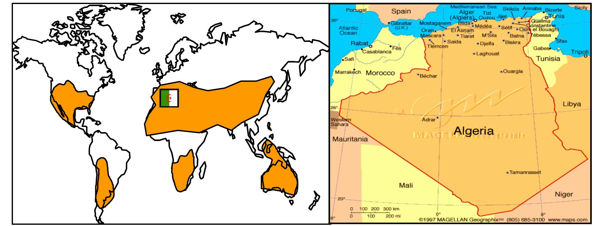 Solar suitable sites in the world and the map of algeria
