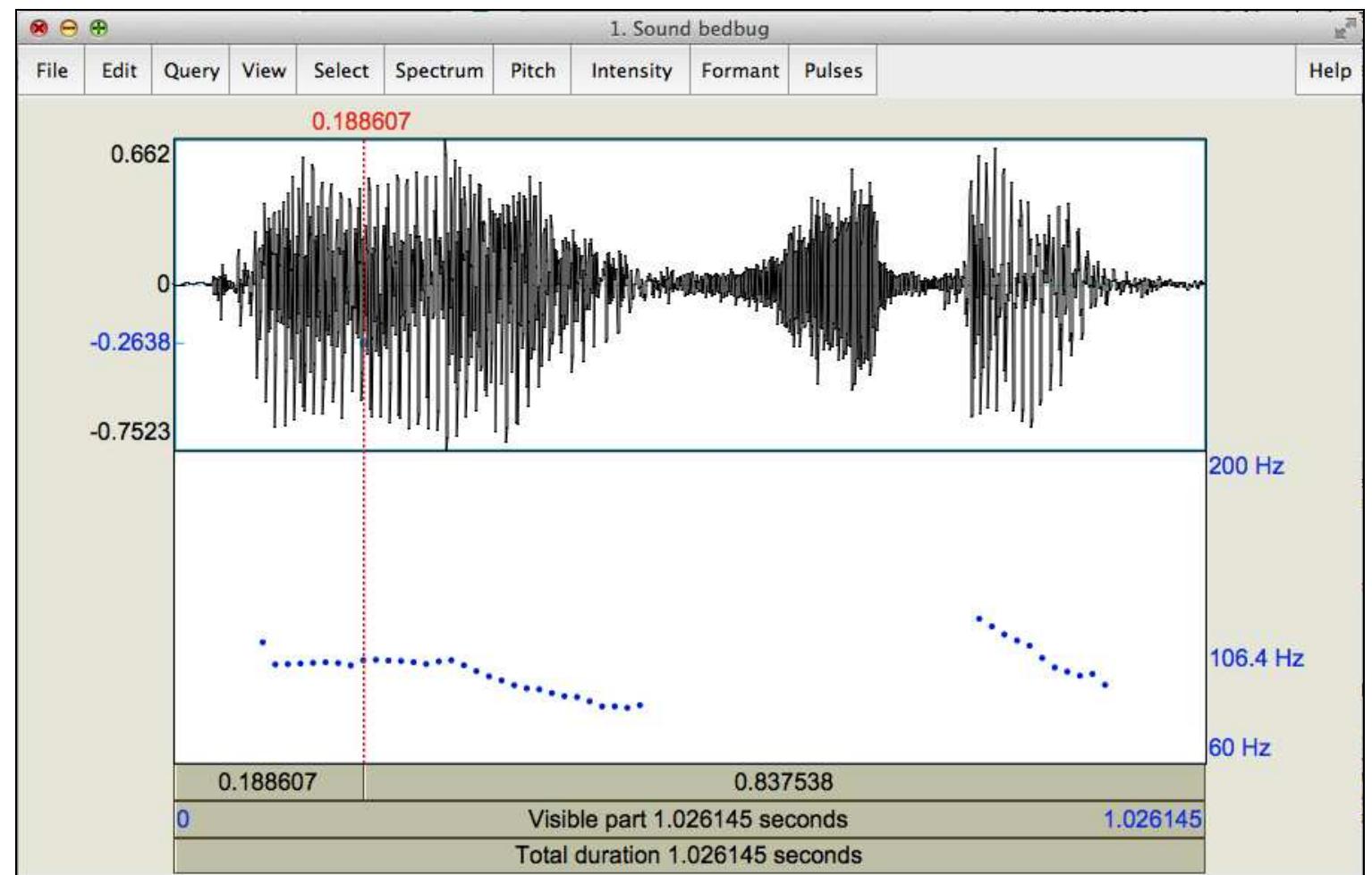 Screenshot of praat waveform and pitch track for gdlaysdi