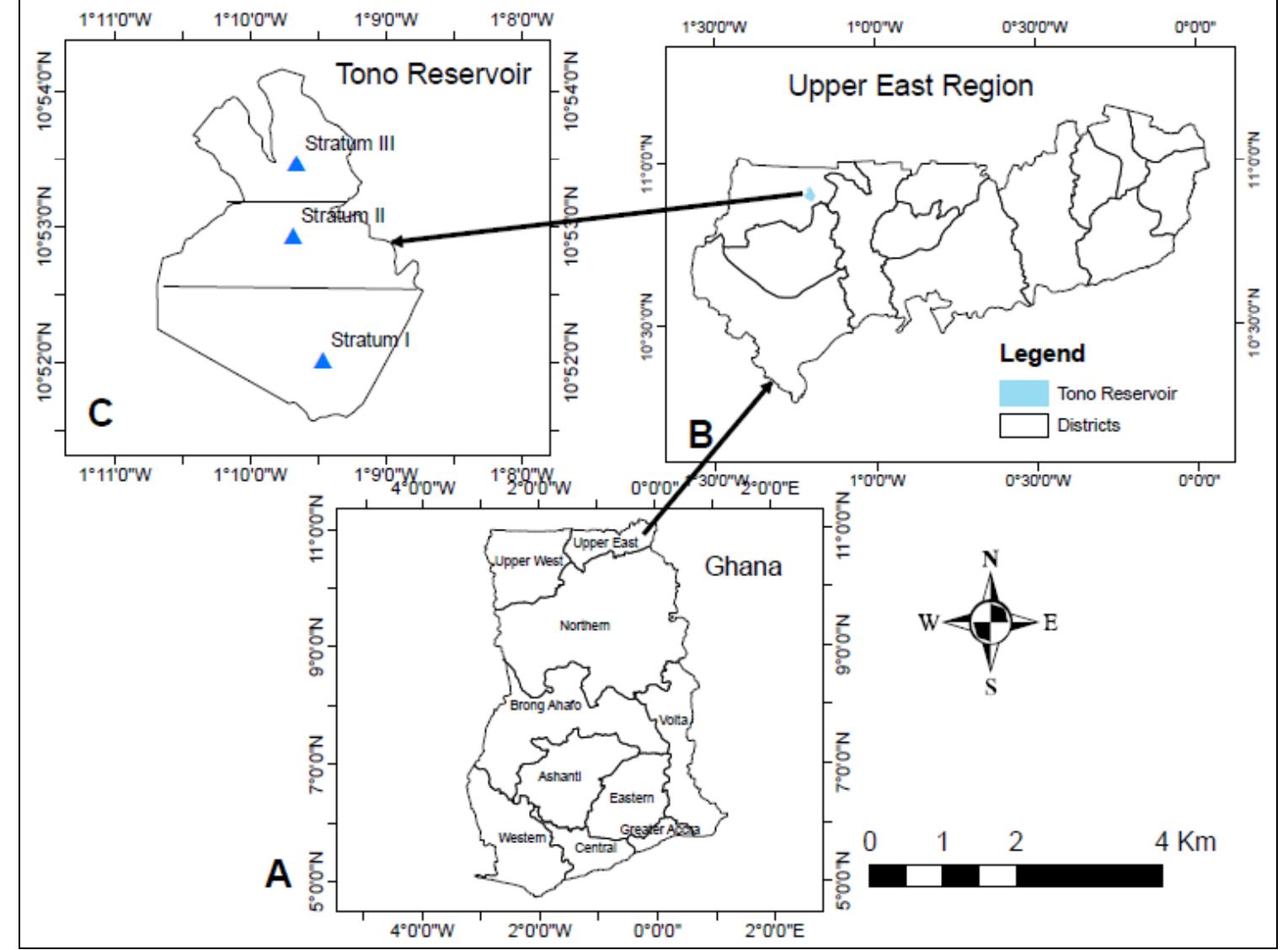 Map of ghana (a), kassena-nankana west district (b) and tono