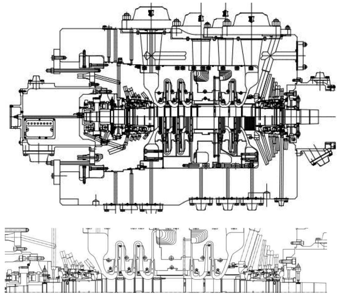 A) centrifugal compressor cross section. b) rotor detail the