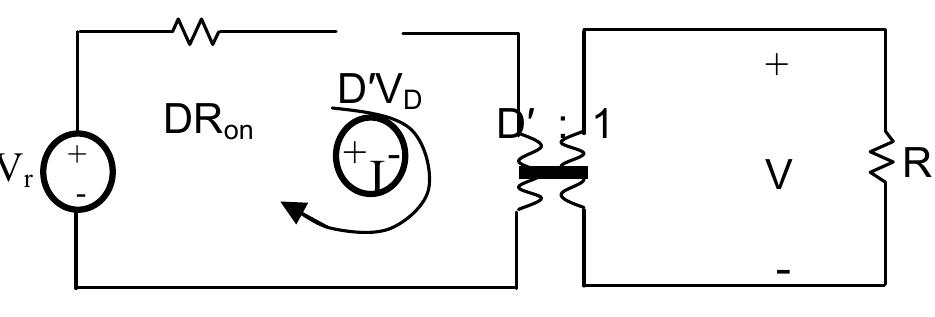 Equivalent dc circuit model of the boost converter of figure