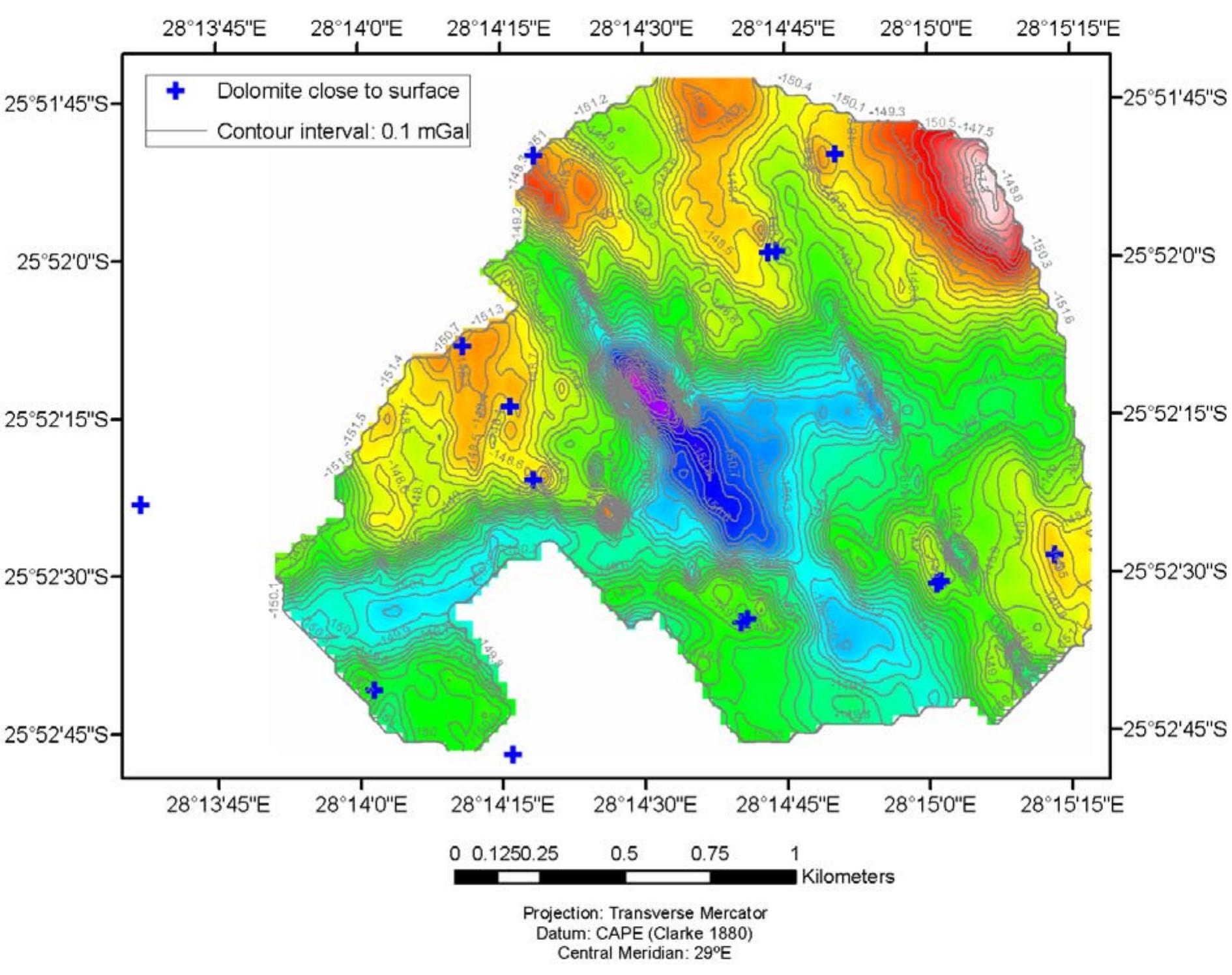 : observed gravity map with the location of the points where