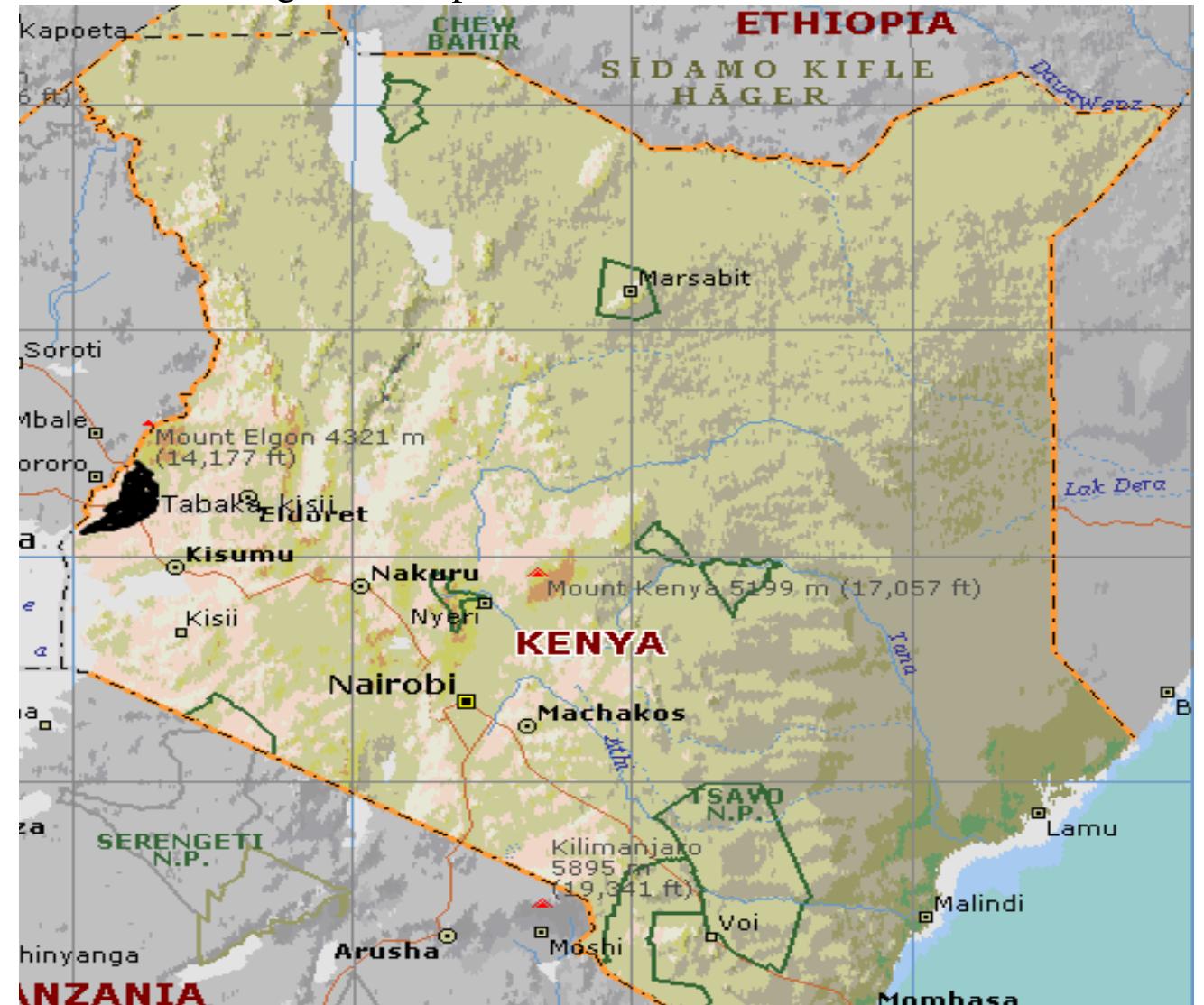 Map of kenya, identifying the location of the study area.