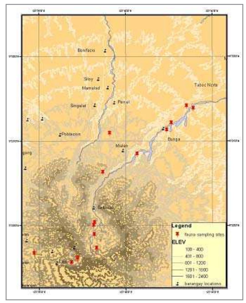 Gure 1. map showing the 14 established sampling sites in