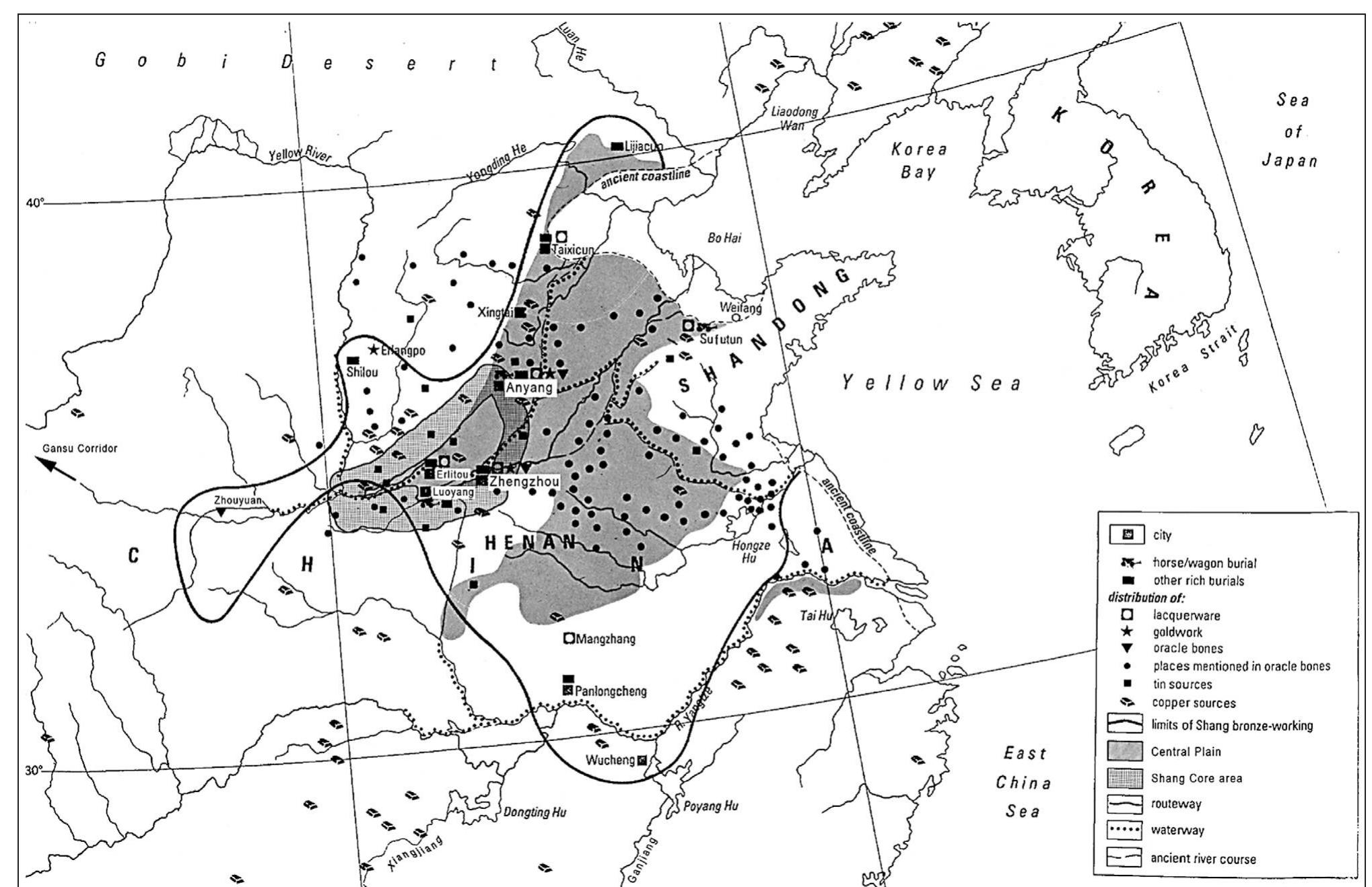 Map of shang china indicating limits of its cultural