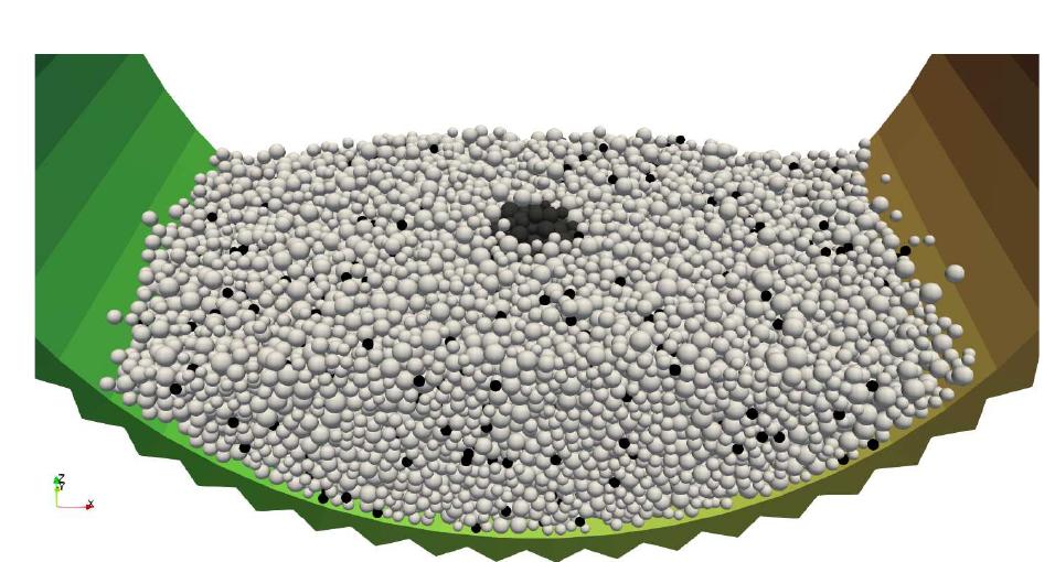 Snapshot of the granular bed showing the distribution of dry