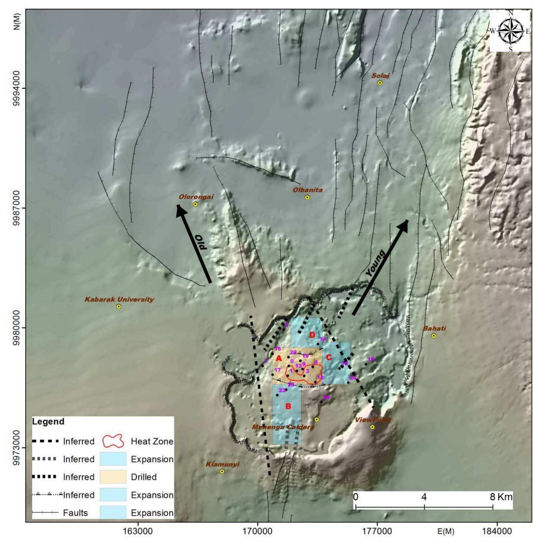 Map of areas of recent geologic activity and possible