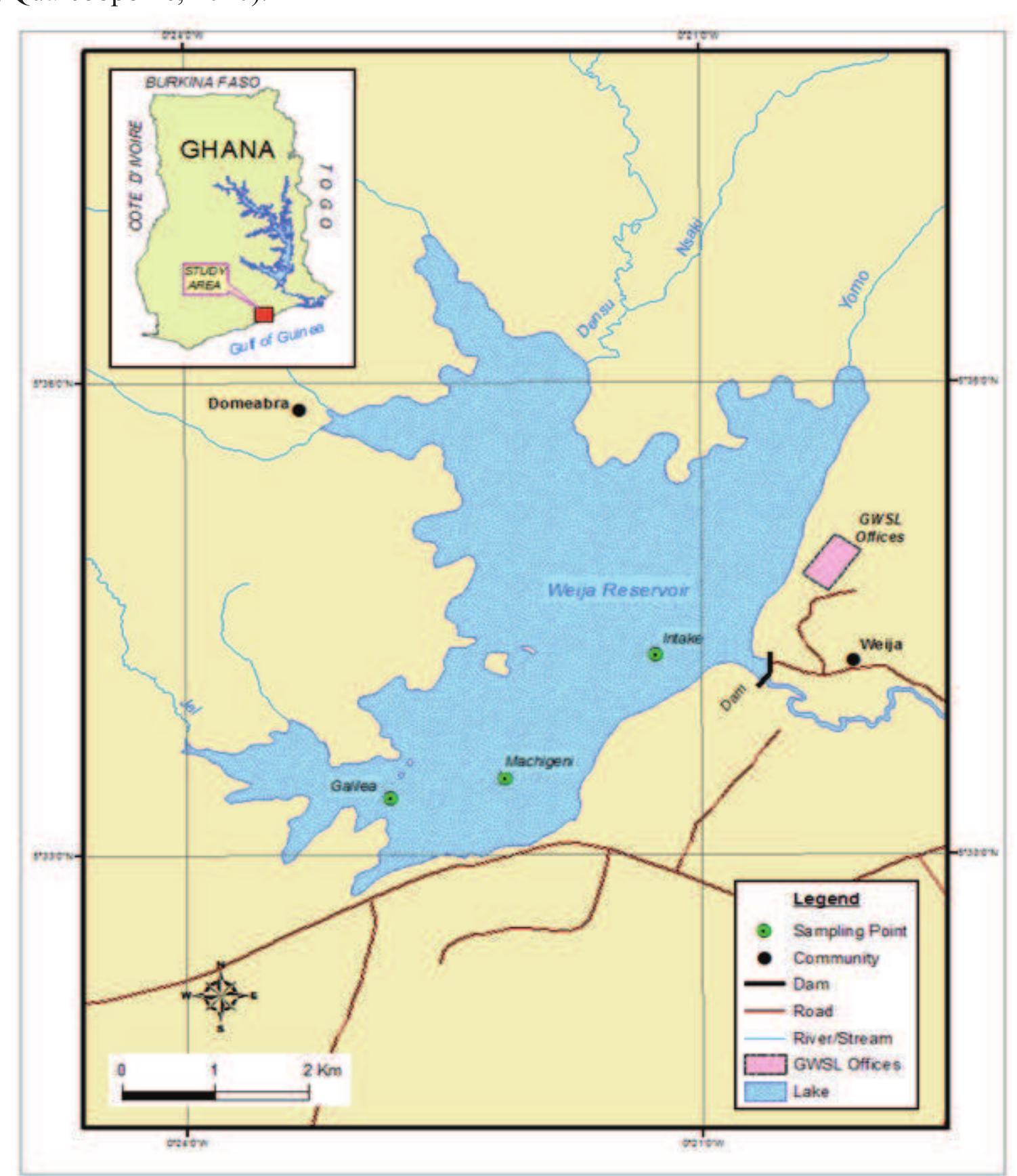 Map of weija reservoir showing sampling stations