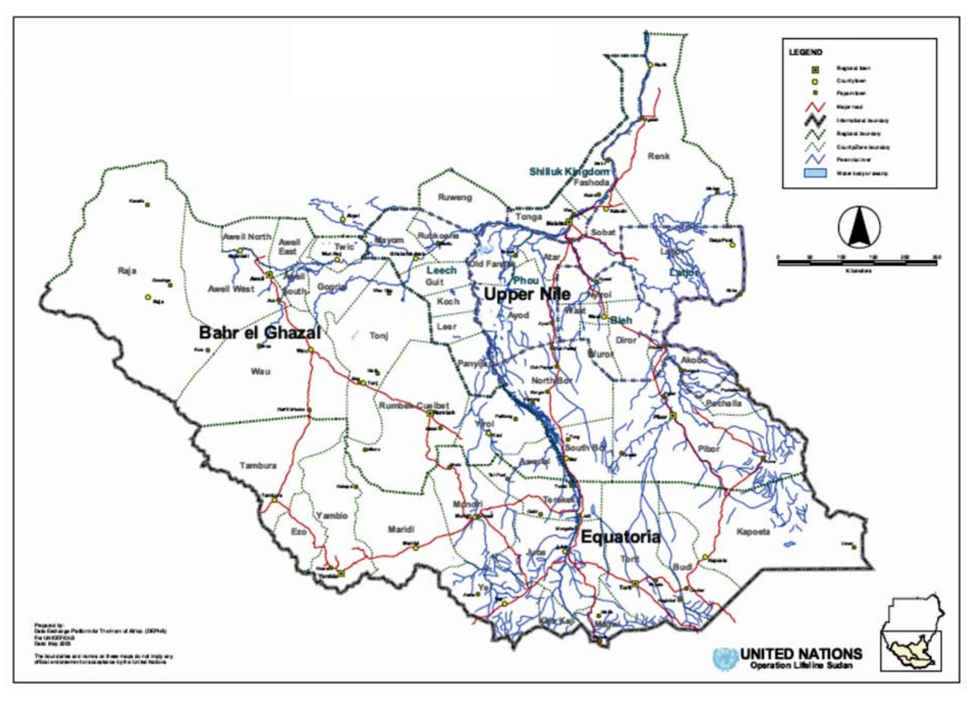 Map of southern sudan