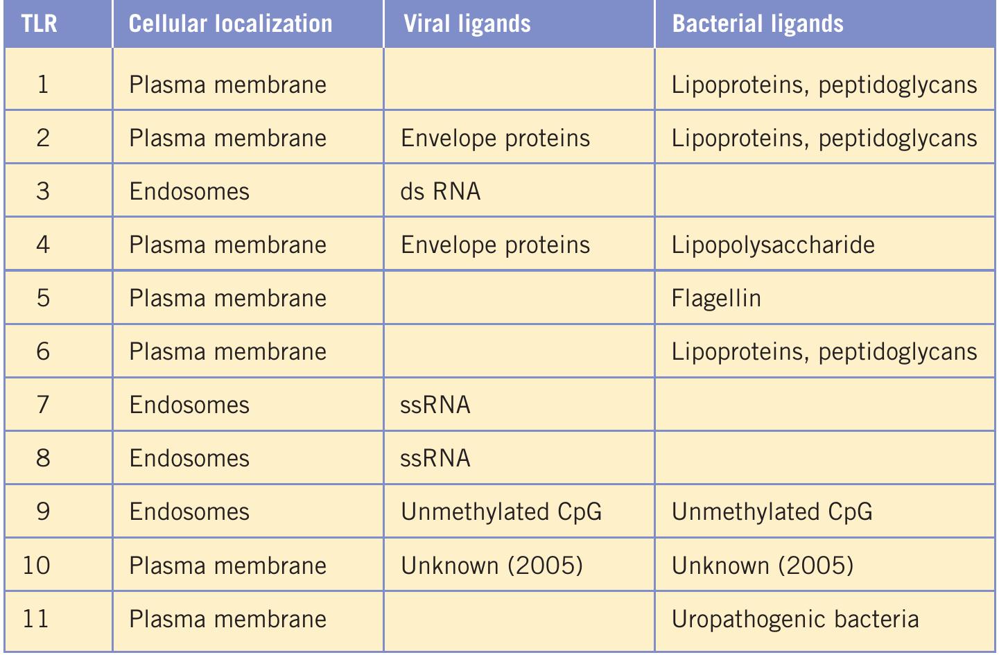 2 toll-like receptors (tlrs) and their ligands. there are