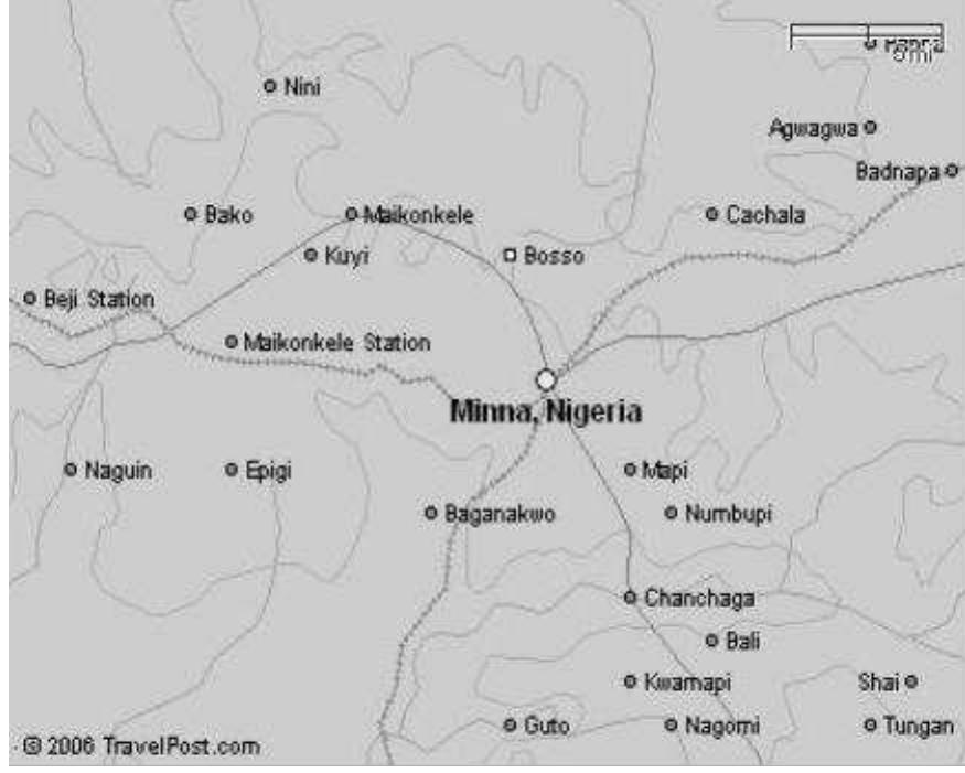 Map of minna showing the exact location of bosso