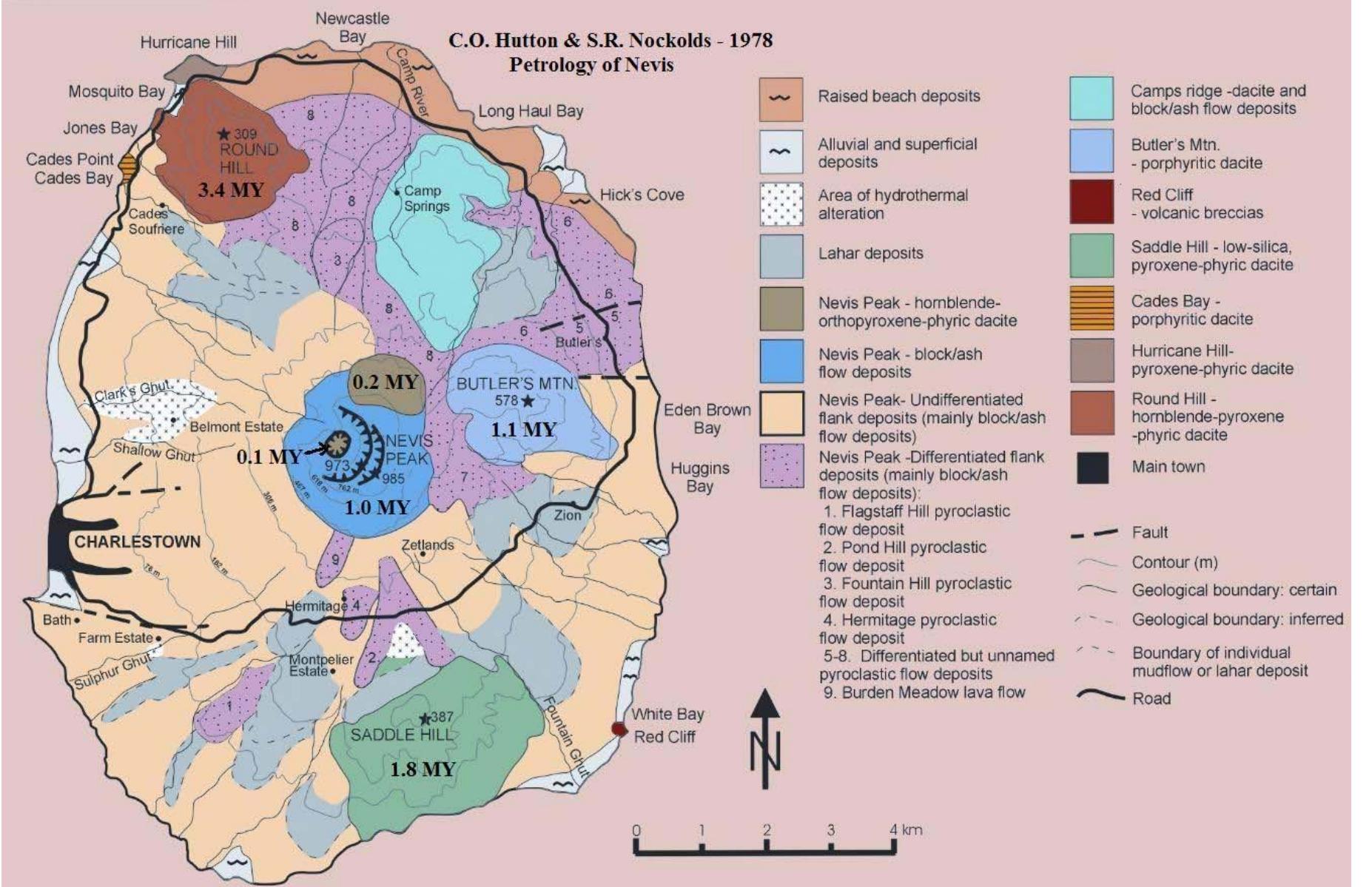 Ages of eruptions. geological map modified from hutton