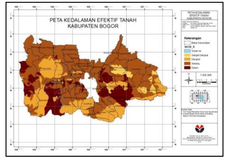 Digital thematic maps of soil effective depth are shown in