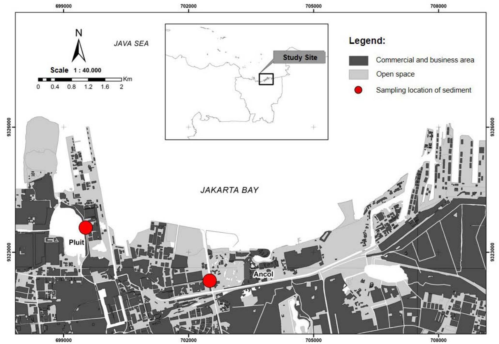 Map showing the sampling location in pluit and ancol,