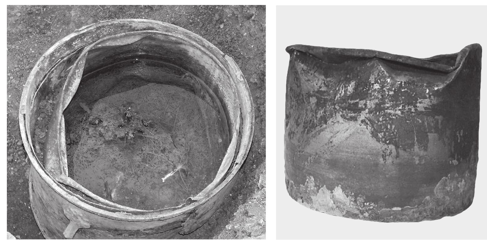S. 2a-b. the bronze vessel and the gold cylindrical pyxis it