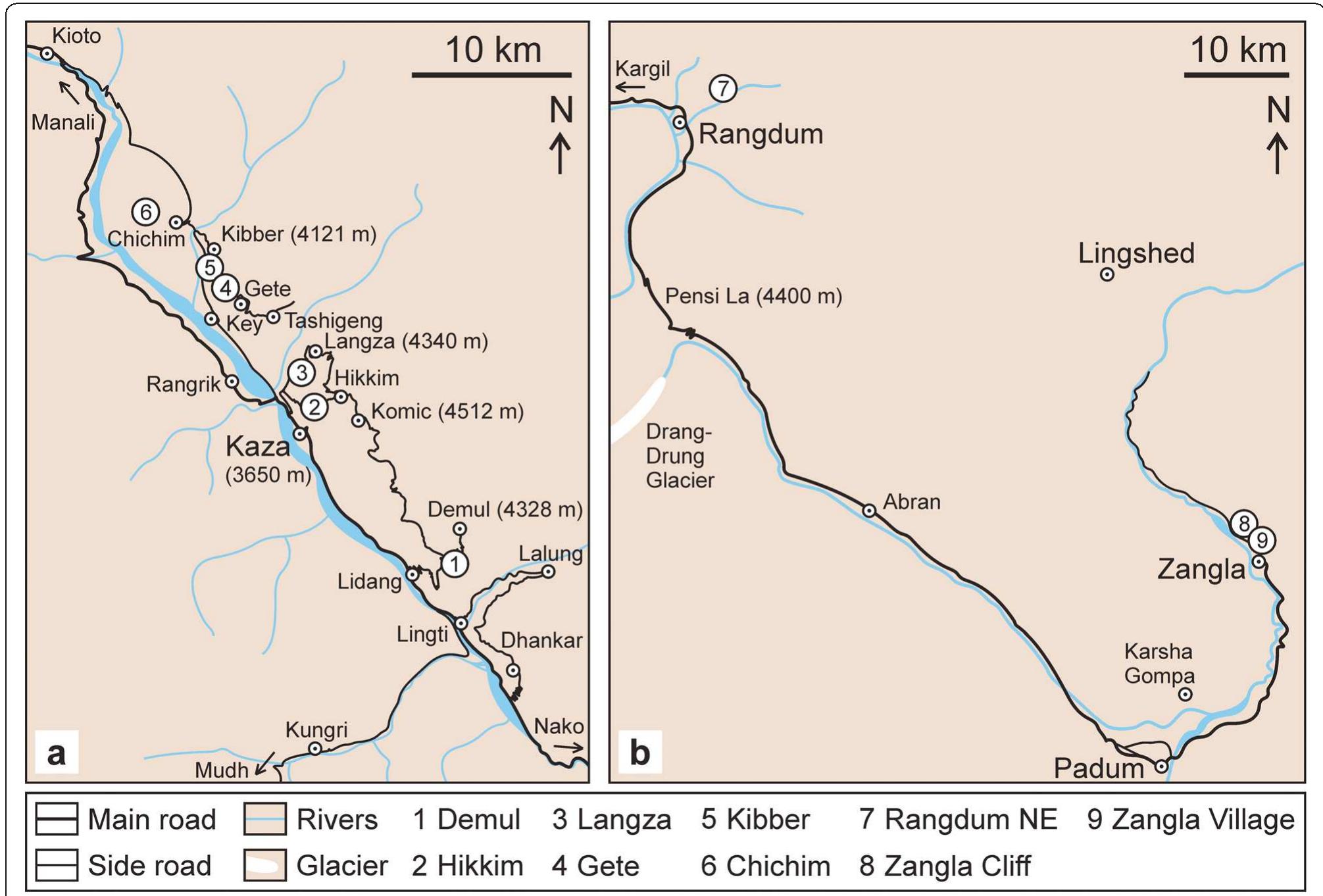 A road map of the spiti valley in northeastern himachal