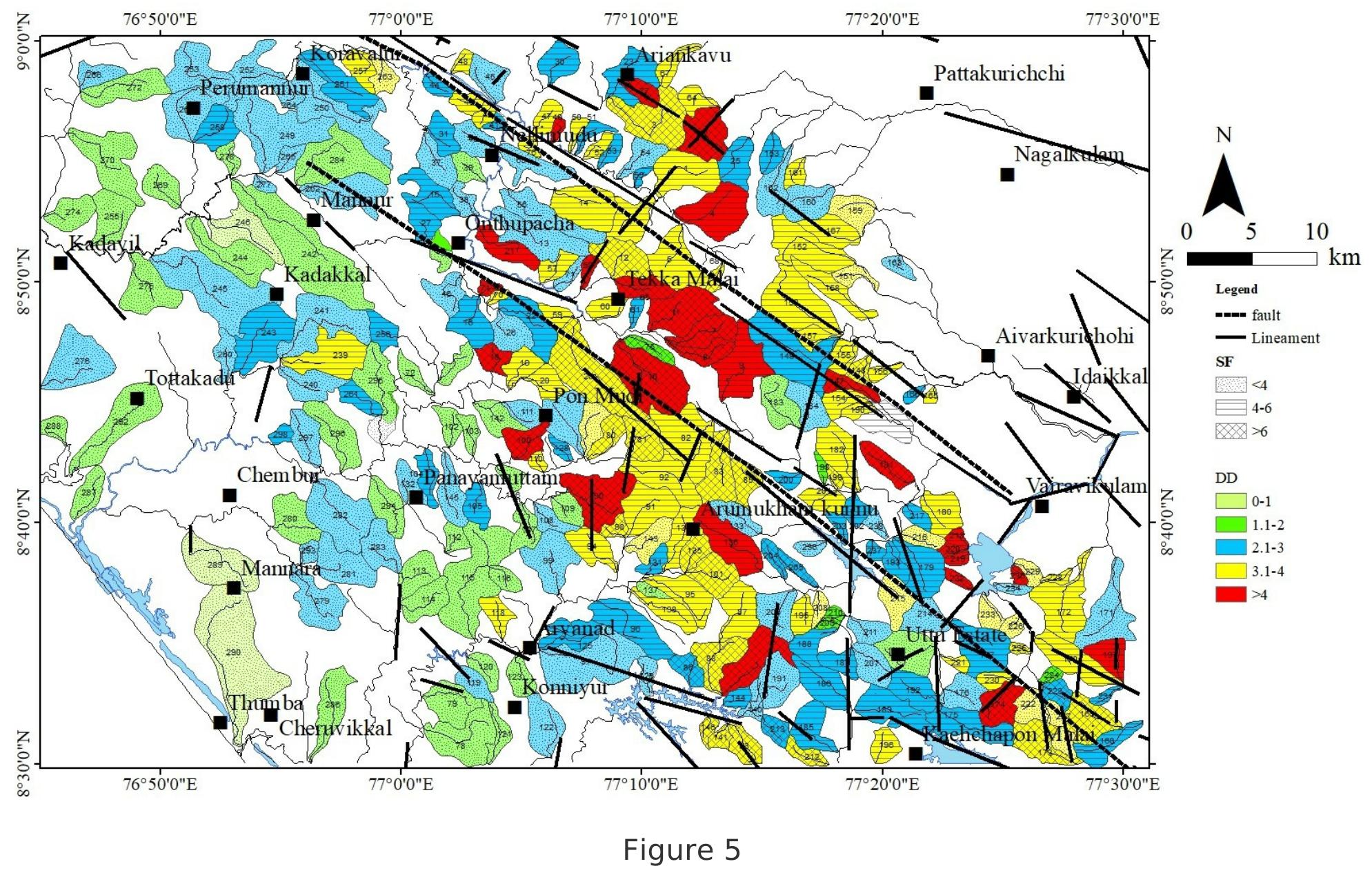 Drainage basin map showing distribution of stream frequency