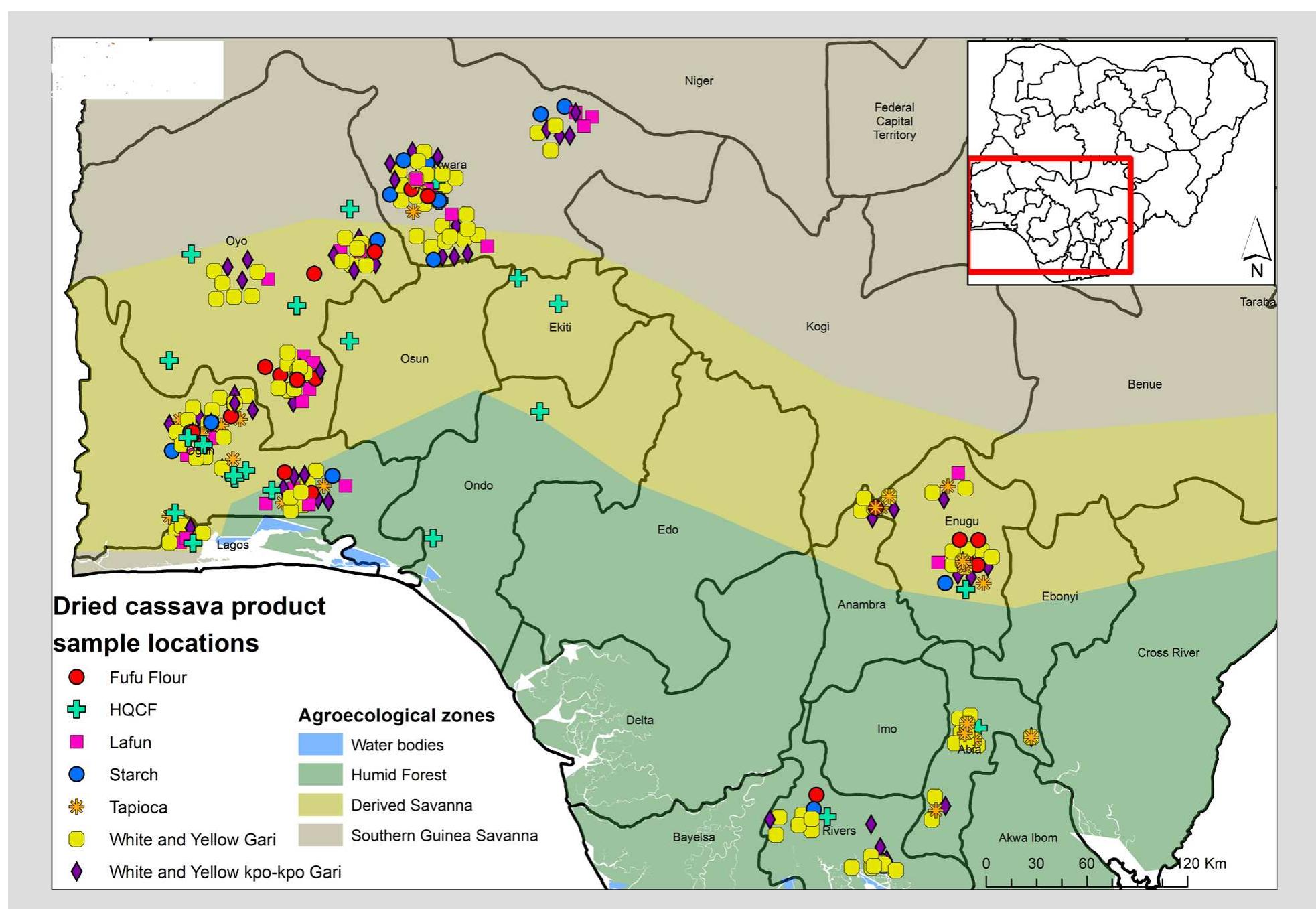 Map of nigeria showing the three agroecological zones where