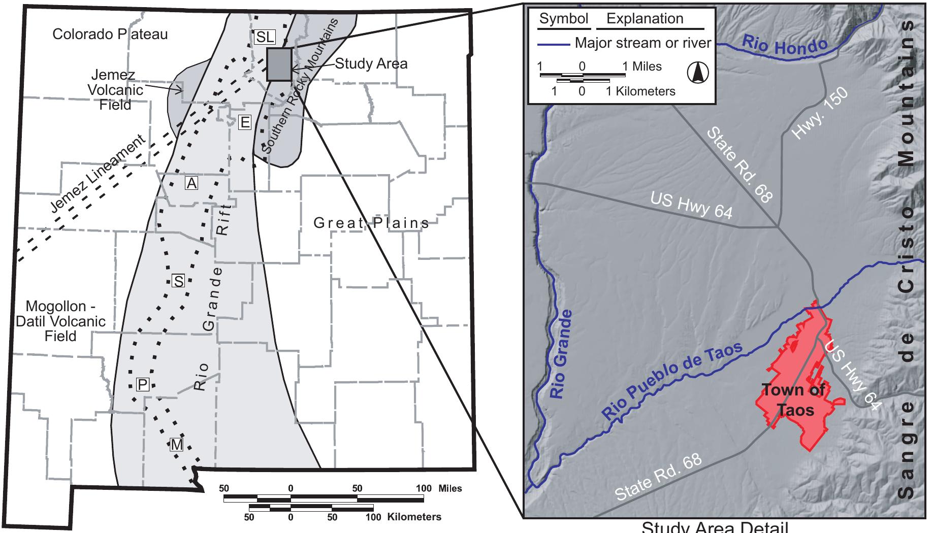 Location map — schematic map of new mexico showing study