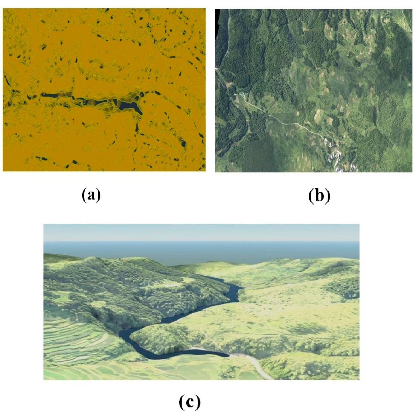 (a) 1:2000 geographic map; (b) the actual geographic map