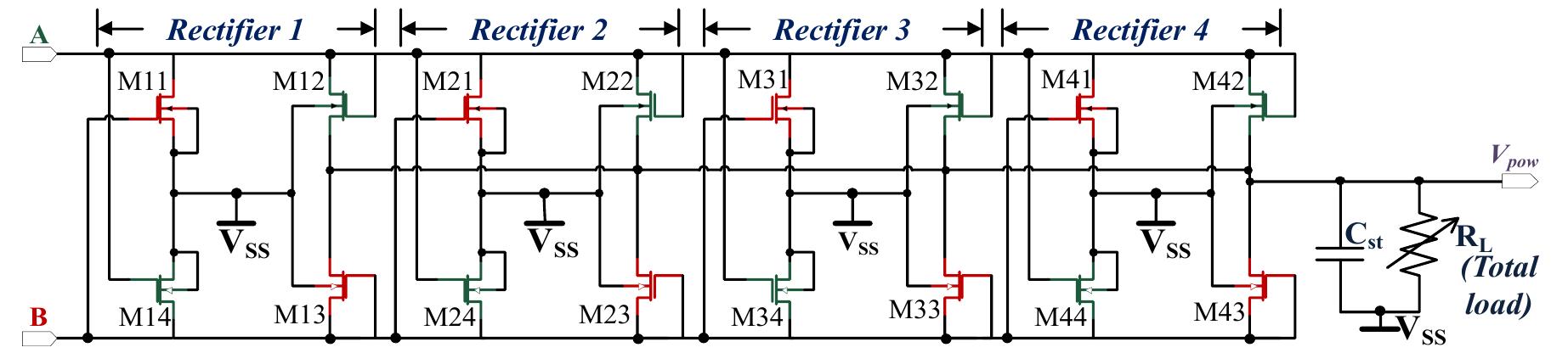 The circuit schematic of the four parallel nmos