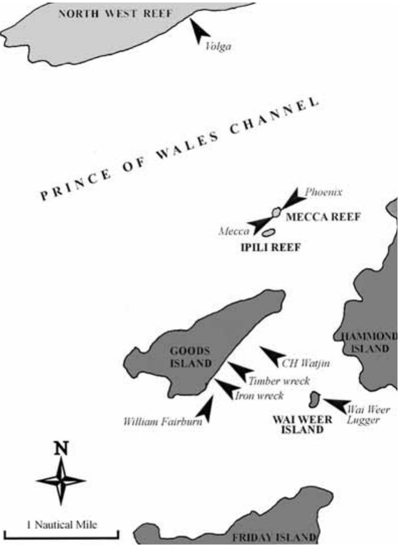 Northwest reef, mecca reef, goods island and wai weer