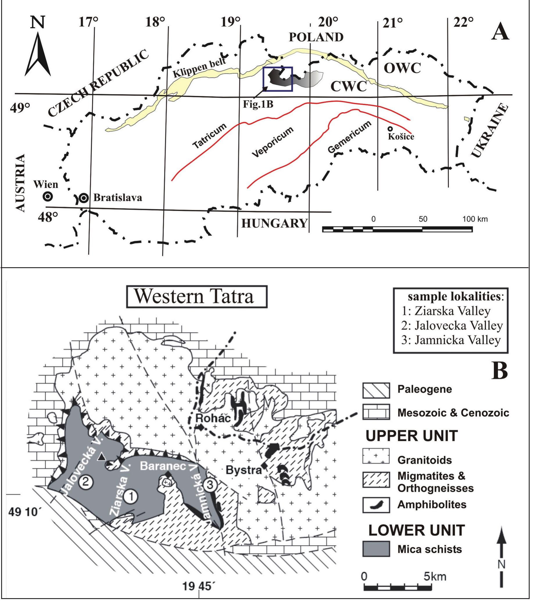 Ig. 1. a— schematic tectonic-geologic map of the western