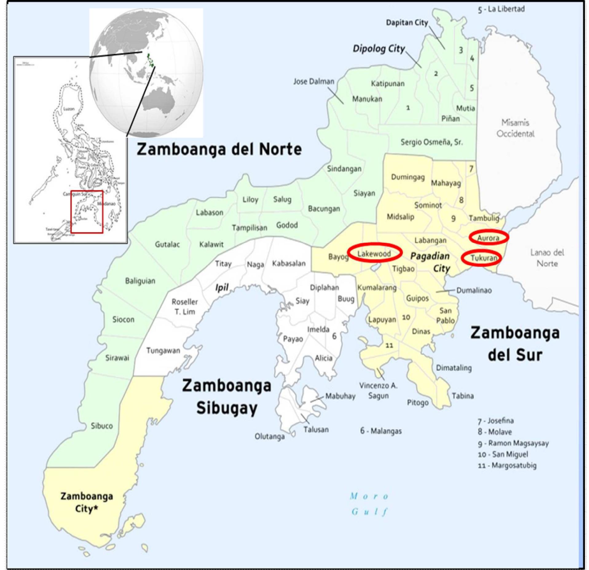 Map of mindanao showing the location of the three study