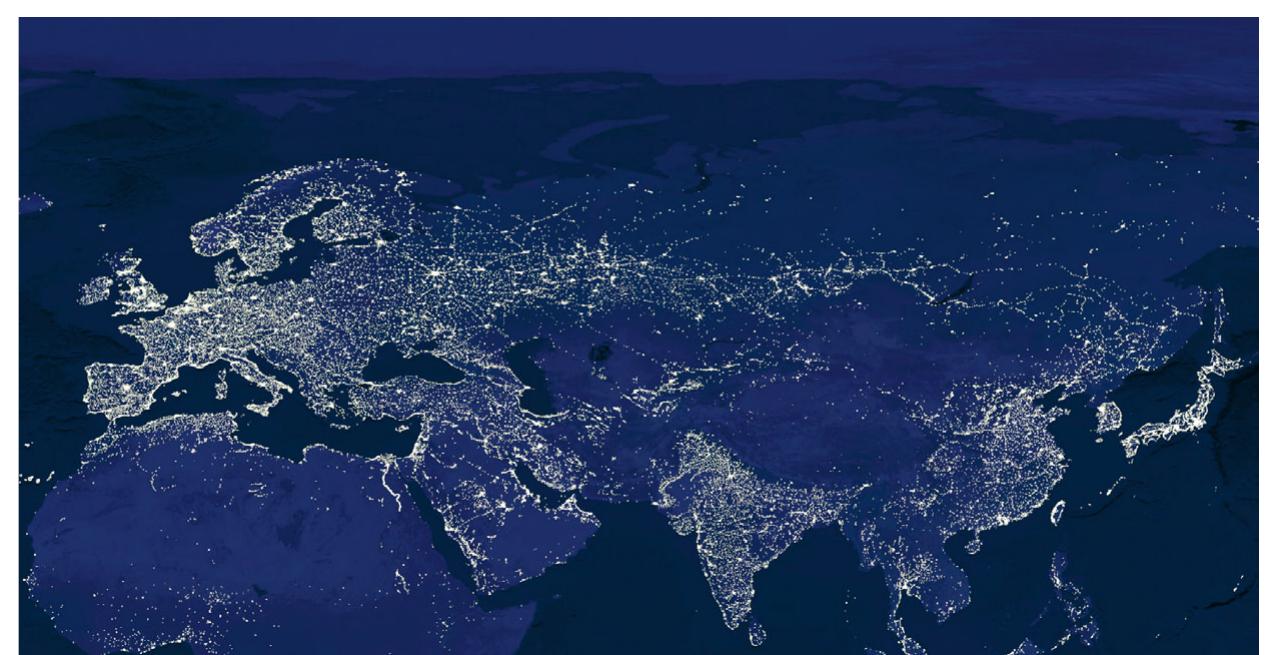 Light-pollution across eurasia. (earthlights dmsp 1994-1995;