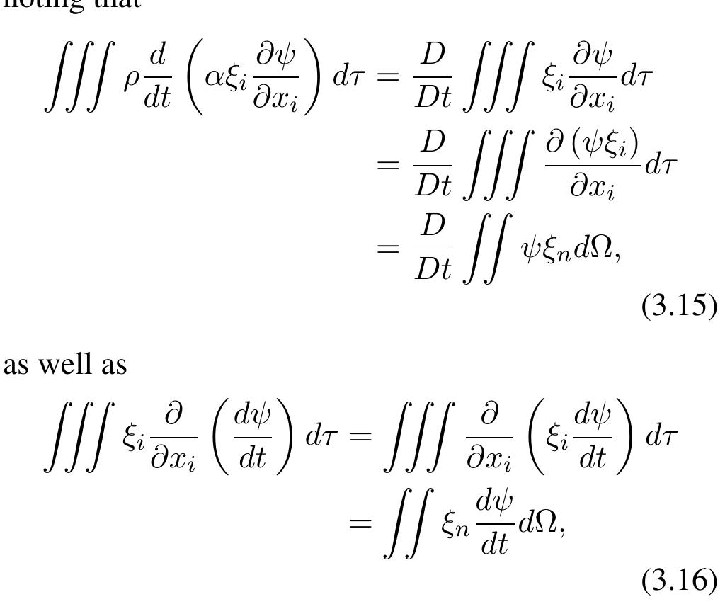 Yields in the integral form (dq = surface element of 7; nm