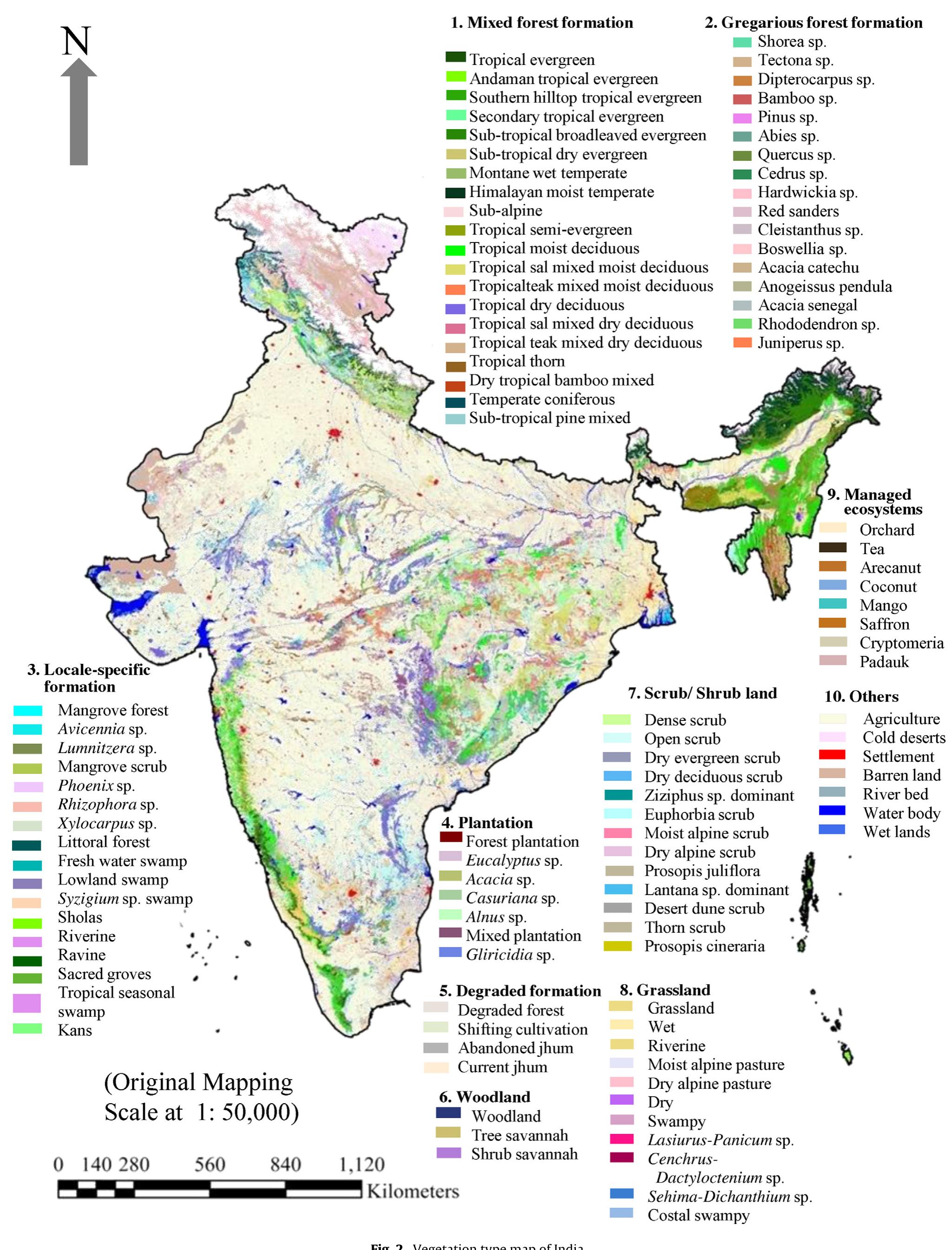 Figure 2 - New vegetation type map of India prepared using