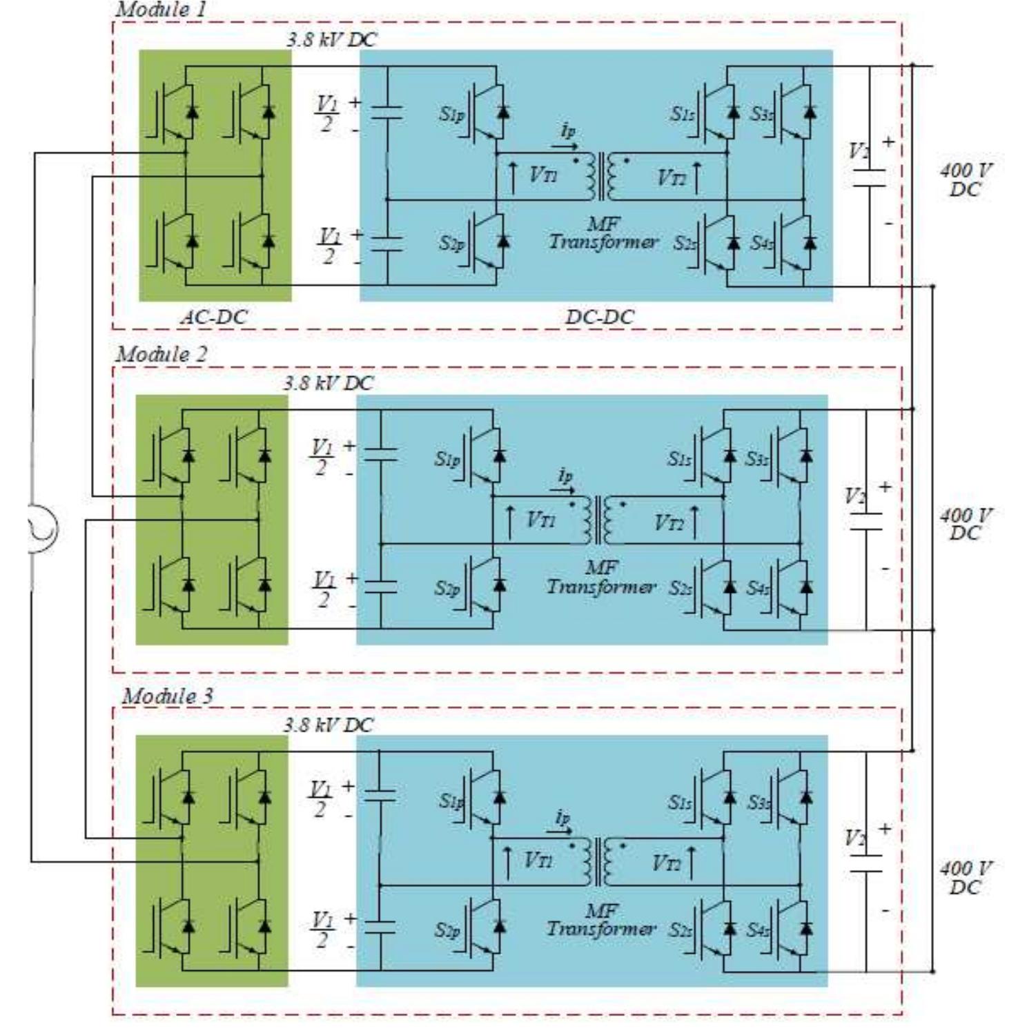 Sst topologies with half bridges on the hv and full bridge