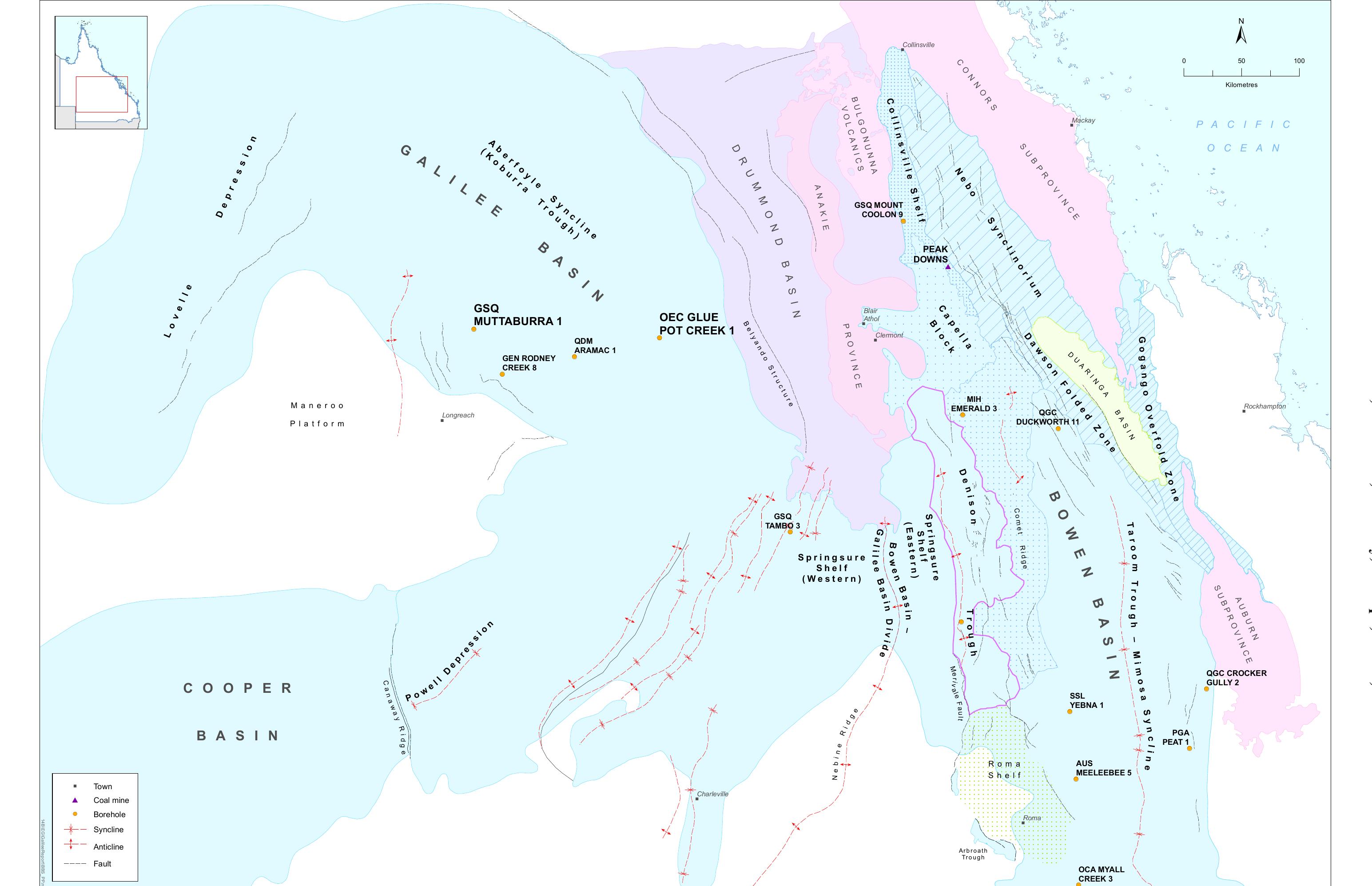 Map of the galilee and bowen basins showing regional