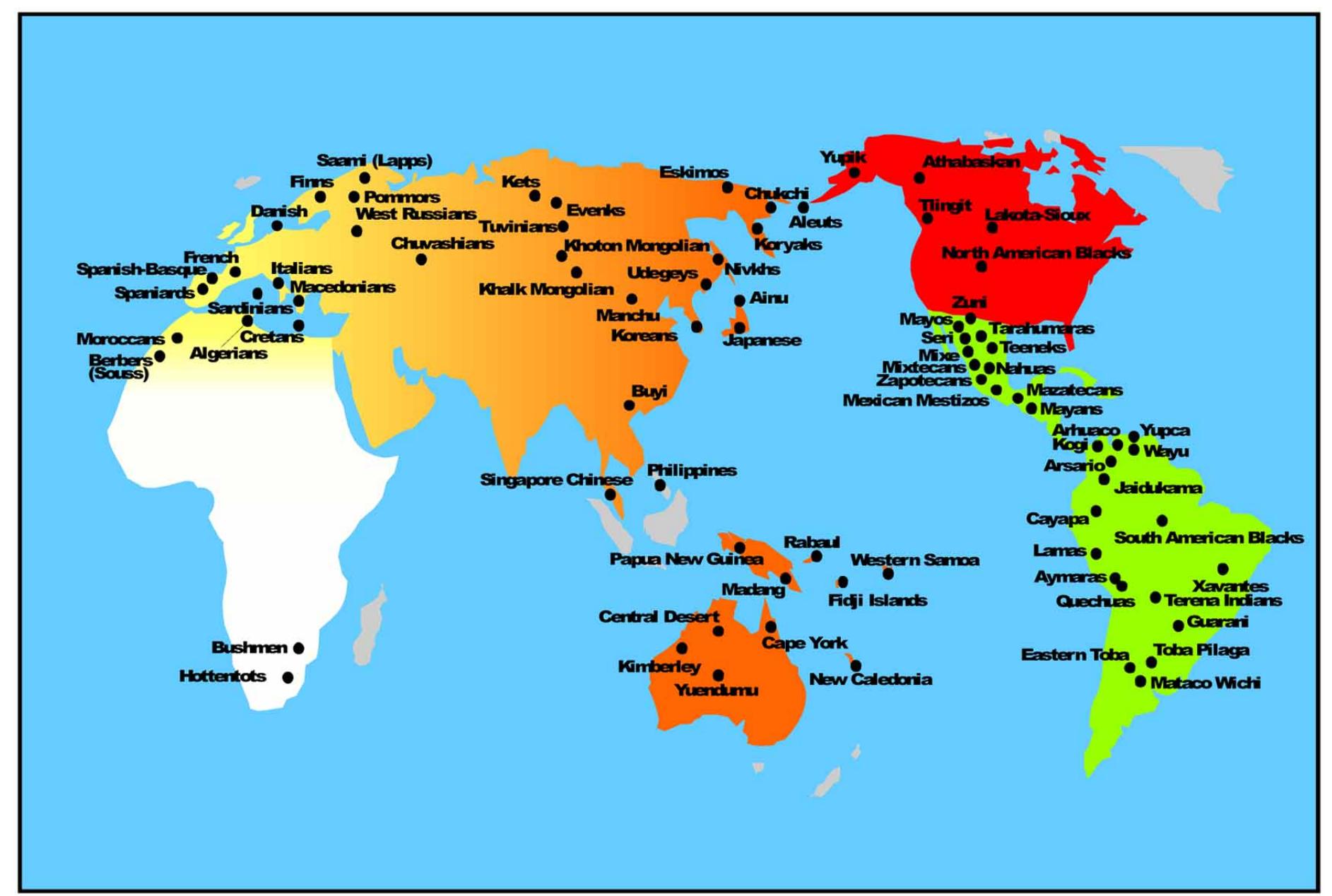 (5). map of relevant amerindian and asian populations. a