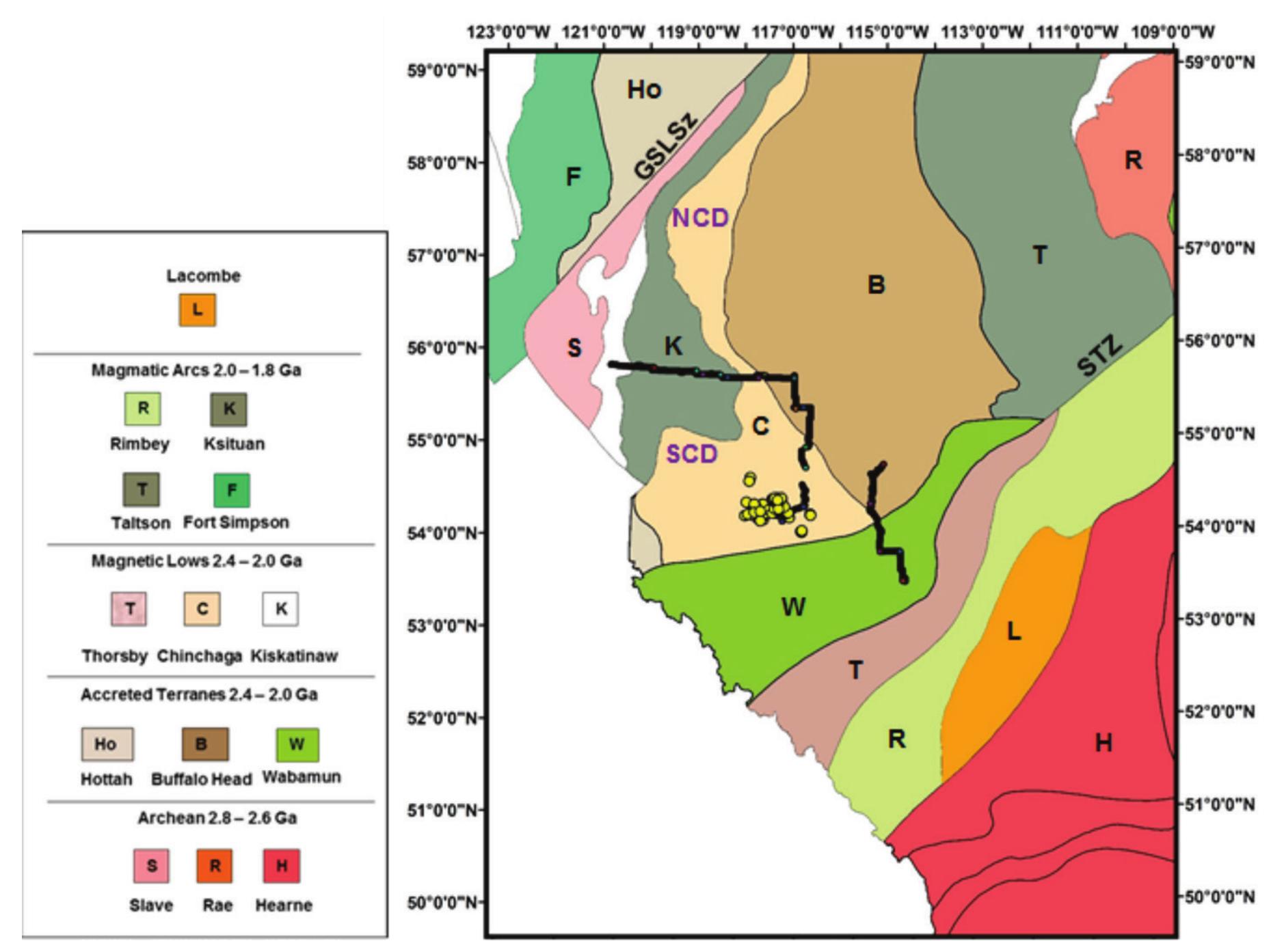 Location map showing tectonic domains of the precambrian