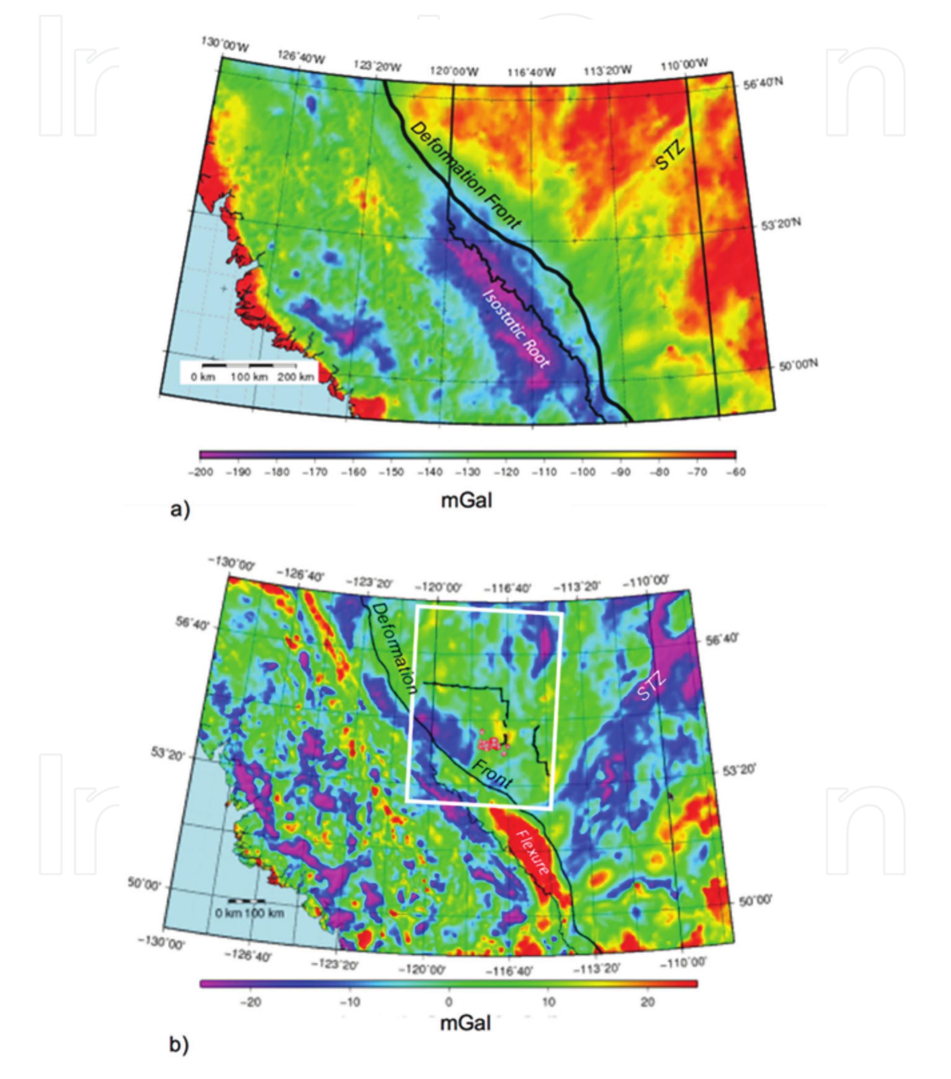 (a) bouguer gravity anomaly map of western canada, showing a