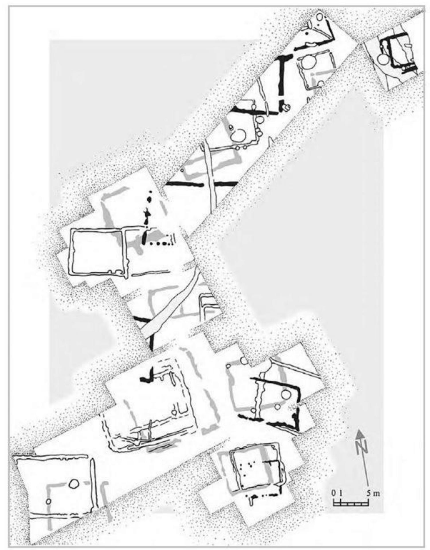 Plan of ancient nea nikomeidia showing the building phases