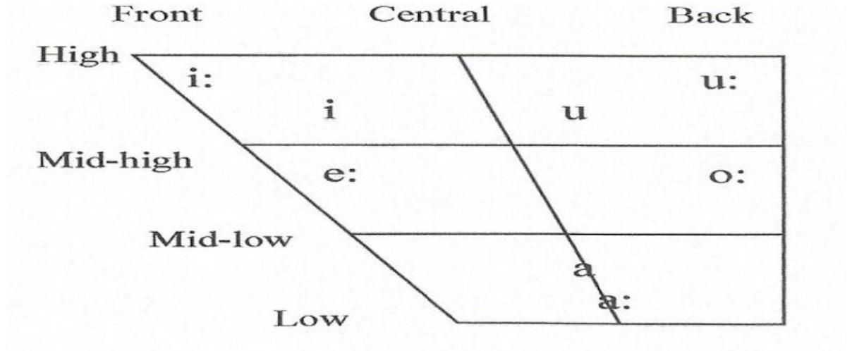 The vowel inventory of qa (adapted from almotairi 2015: 8).