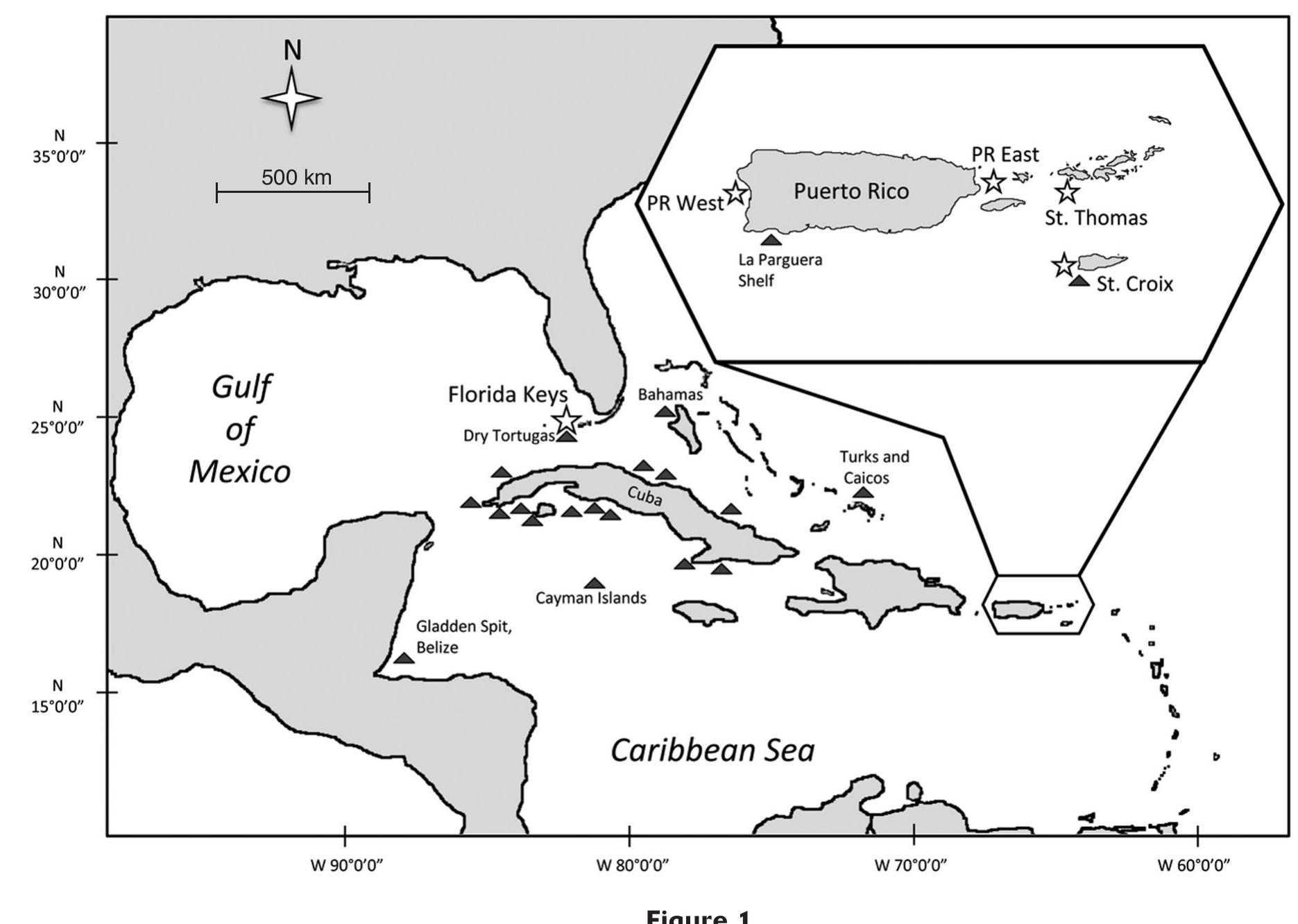 Map of mutton snapper (lutjanus analis) collection sites and