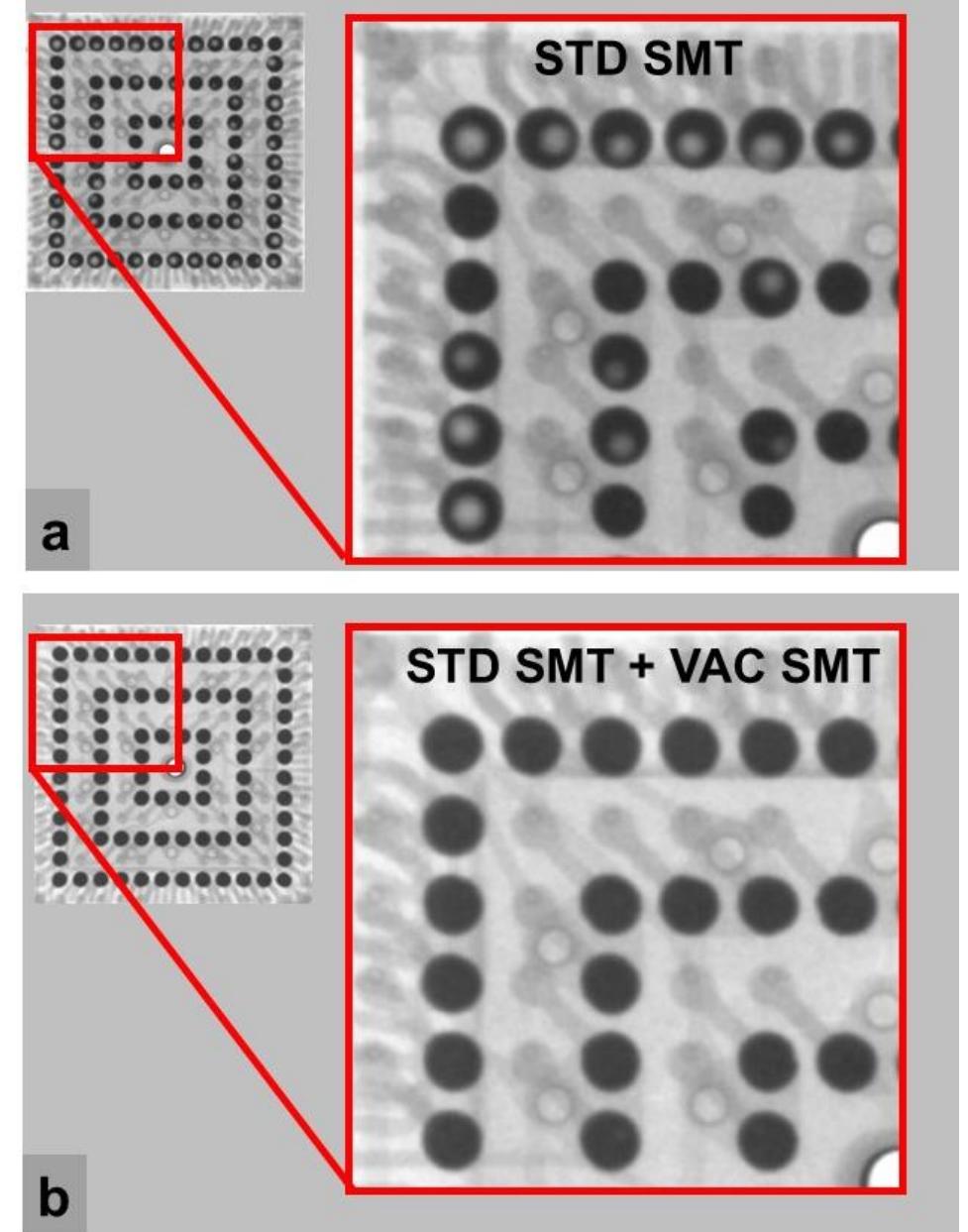Transmission x-ray images of a) a typical heavily voided