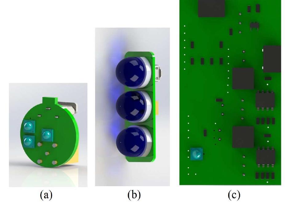 (a) led, (b) pd and (c) afe cards integrated into the smart