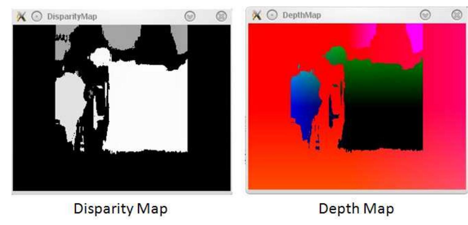 8: the disparity and depth maps of the stereo images. robot