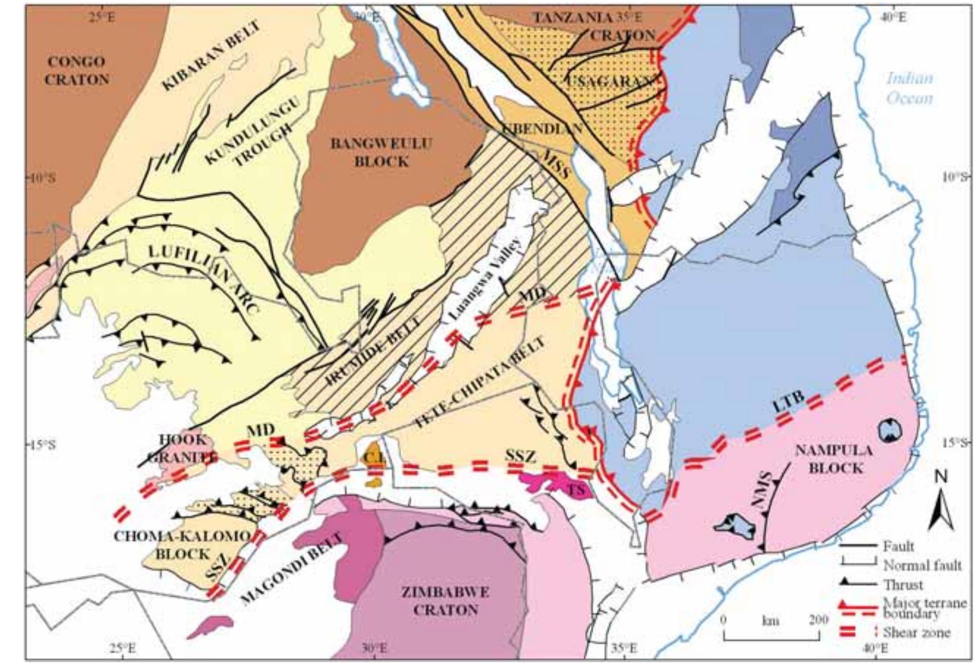 Simplified geological map of the tete-chipata belt (tcb) and